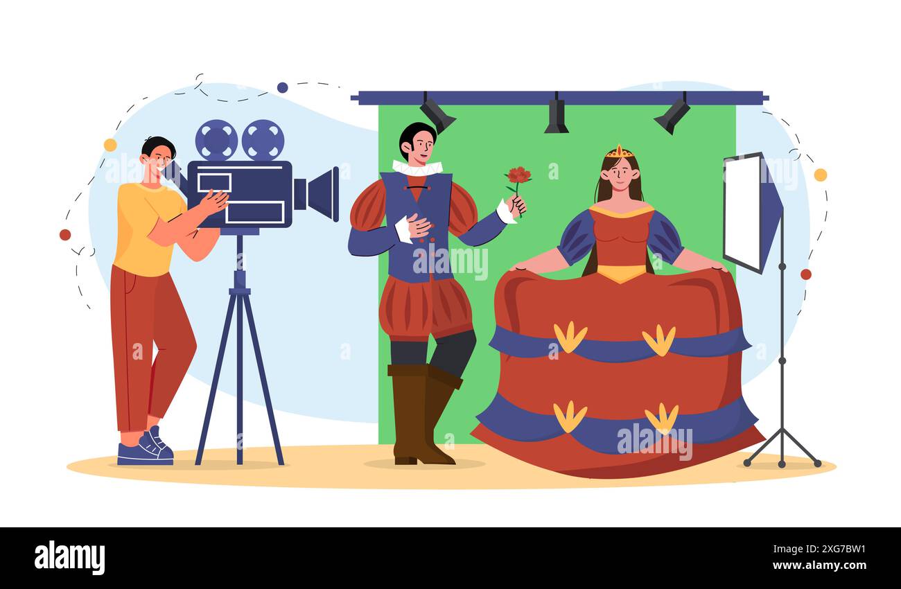 Cameraman shooting film. Camera operator films actors. Film and TV ...