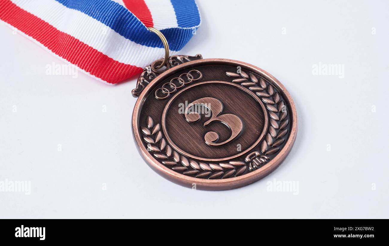 Gold silver and bronze demonstration trophy medals with ribbon for ...