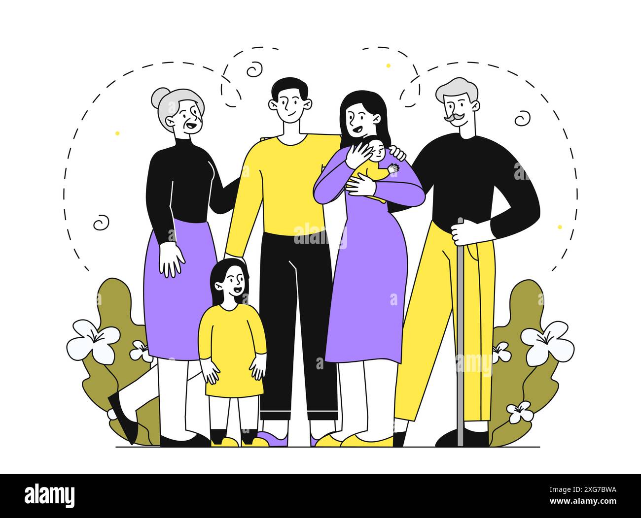 Big family concept. Grandparents, with father and mother with daughter ...