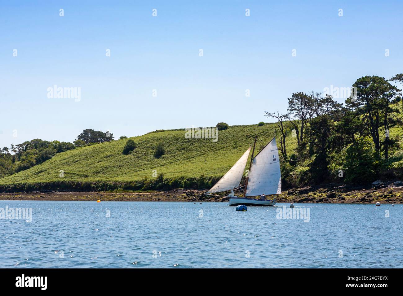 Traditional gaff cutter open dayboat sailing on the Aber Wrac'h ...