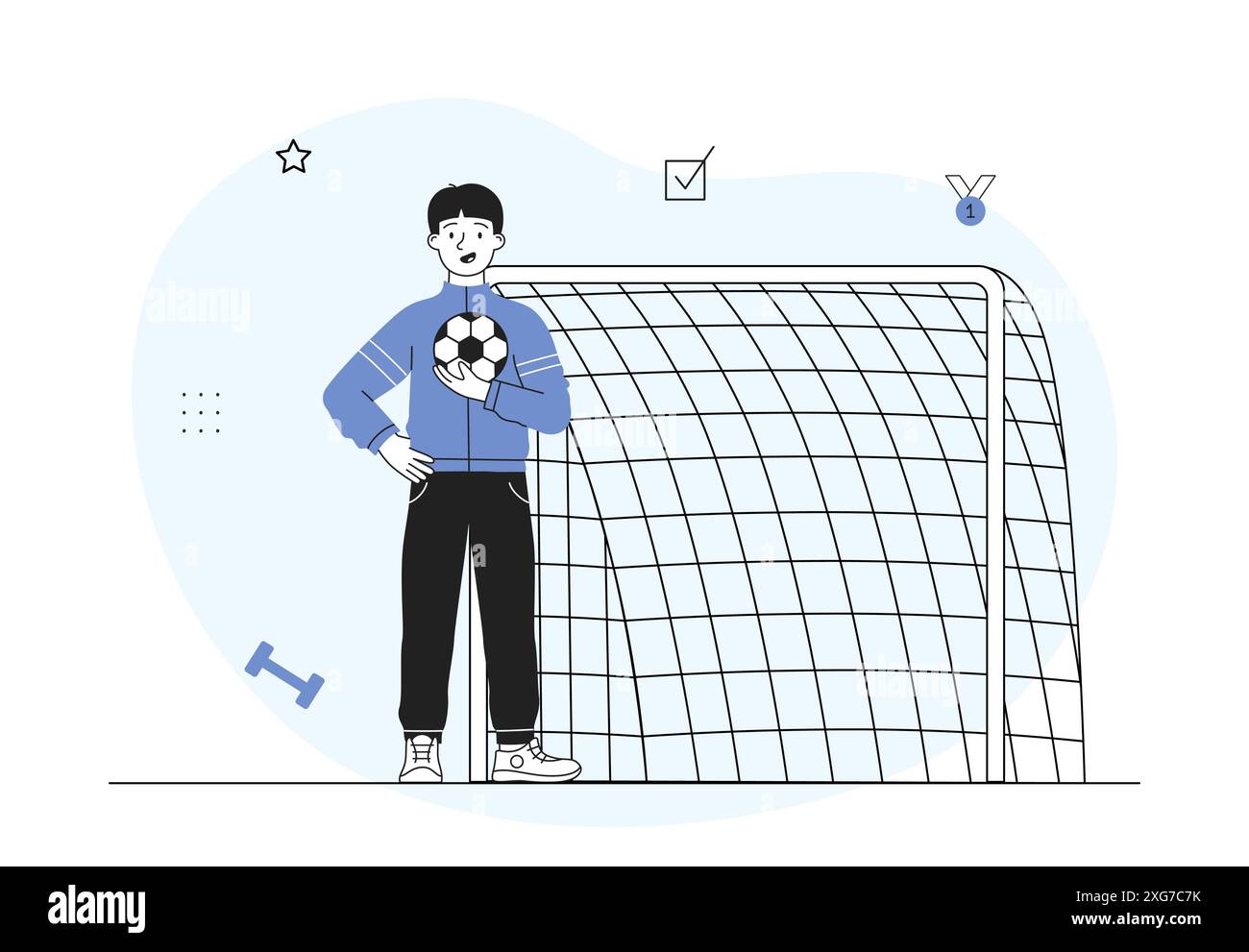 Football trainer with ball. Man with sports equipment stands near ...