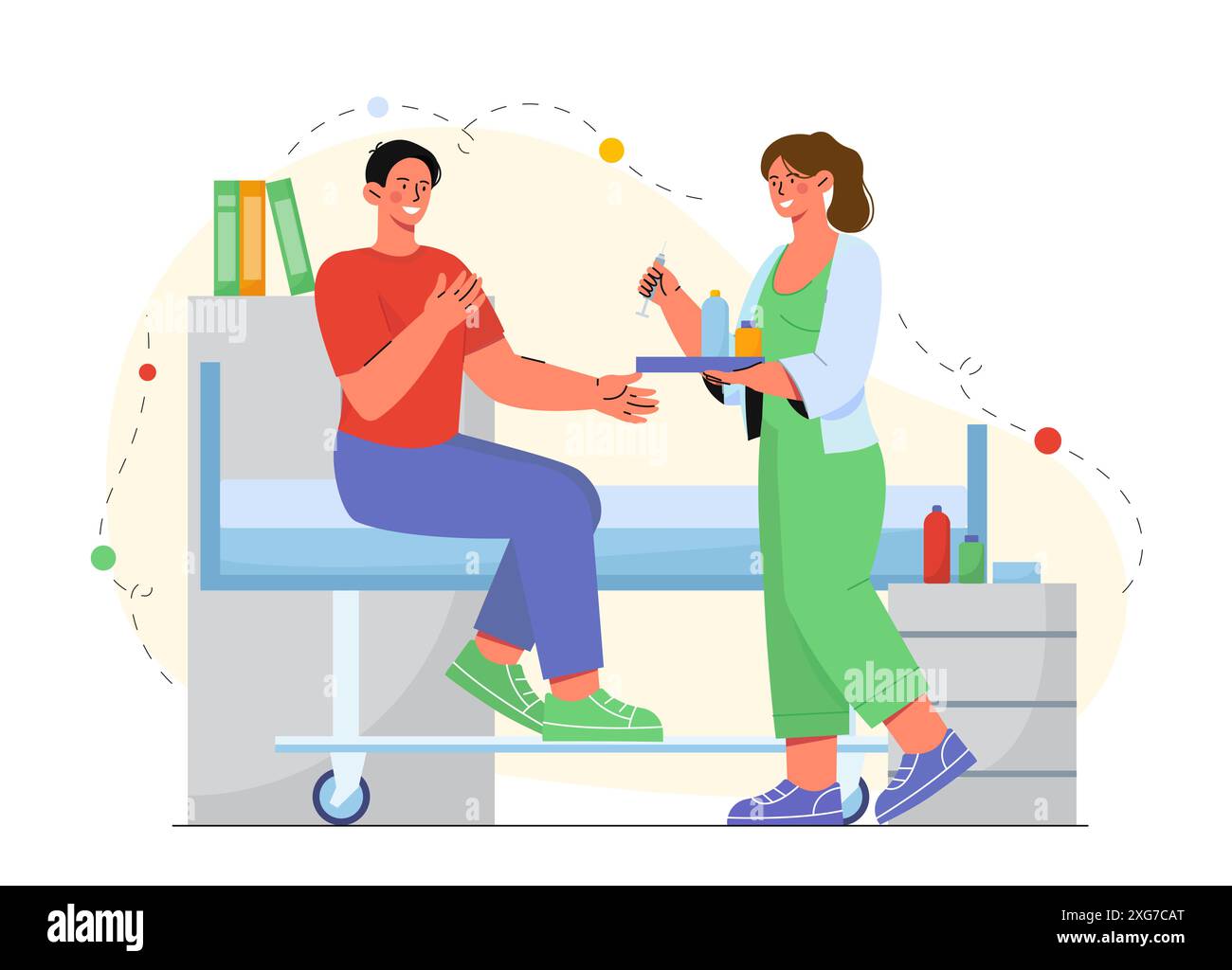 Man with injection. Doctor gives injection to patient. Young guy ...