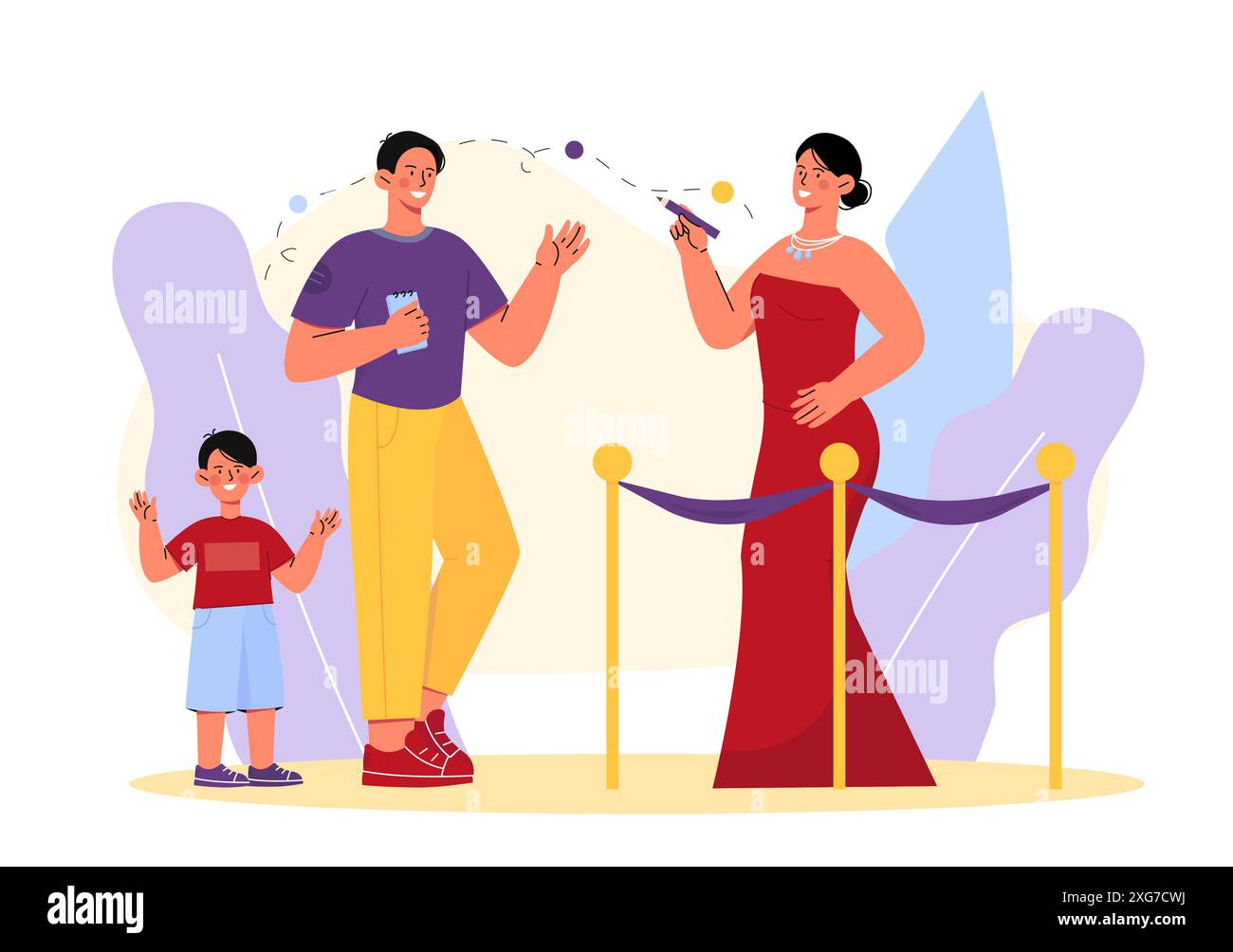 Man take autograph. Young guy on red carpet gives woman pen and paper ...