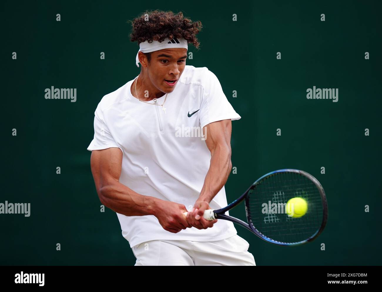 Kai-Luca Ampaw on day seven of the 2024 Wimbledon Championships at the All England Lawn Tennis ...