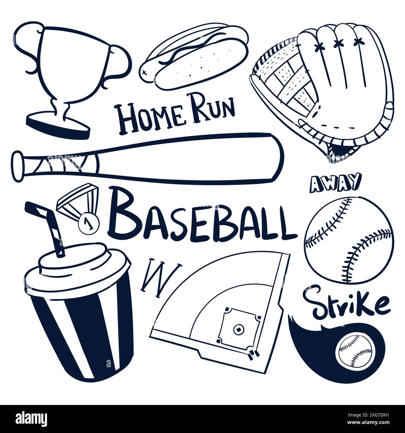 Baseball drawing vector hand drawn baseball sports scribble vector ...