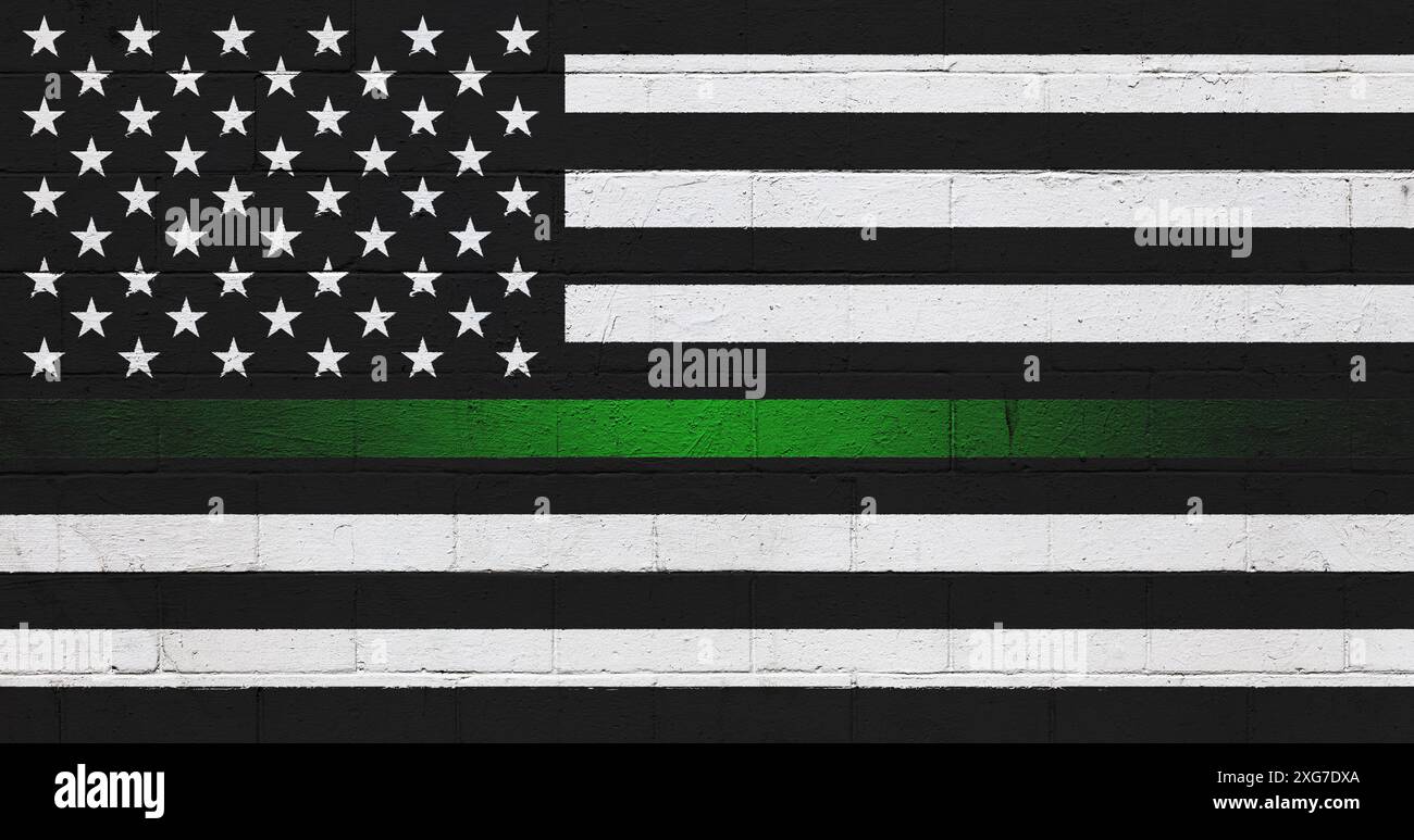 Border patrol thin green line flag painted on a cinder block wall Stock ...