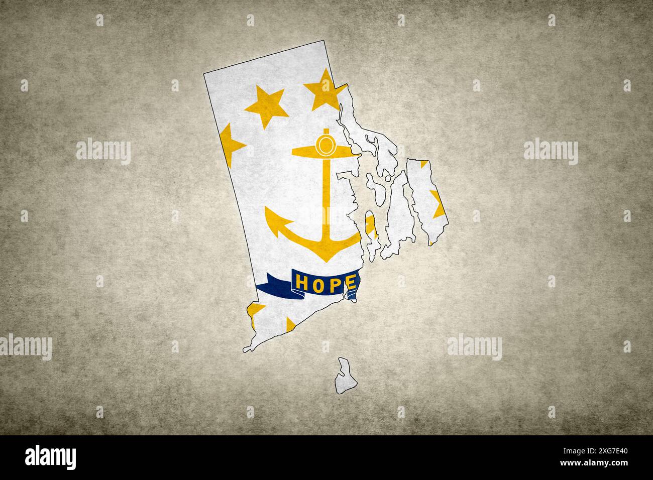 Grunge map of the state of Rhode Island (USA) with its flag printed ...