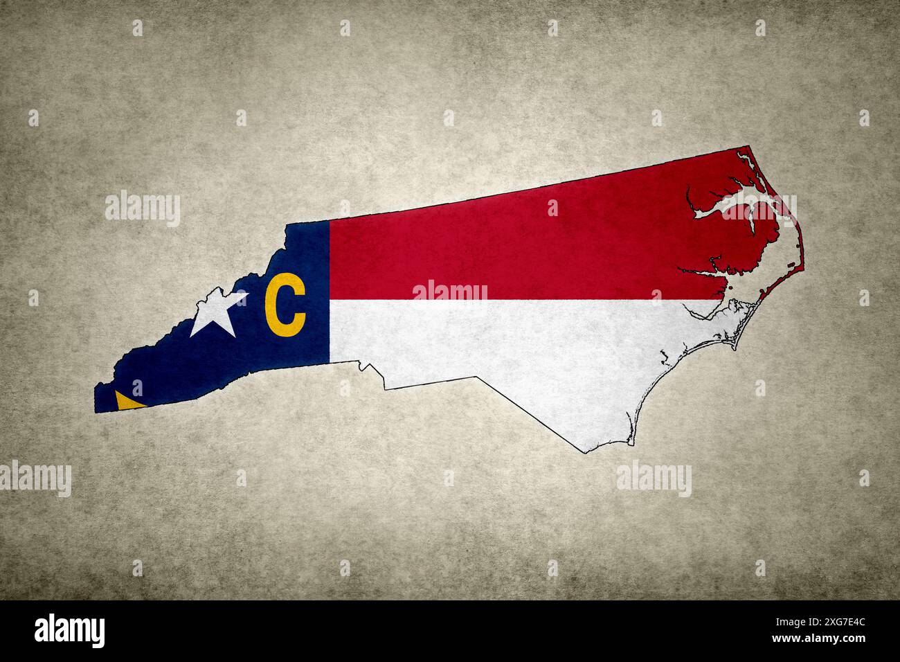 Grunge map of the state of North Carolina (USA) with its flag printed ...