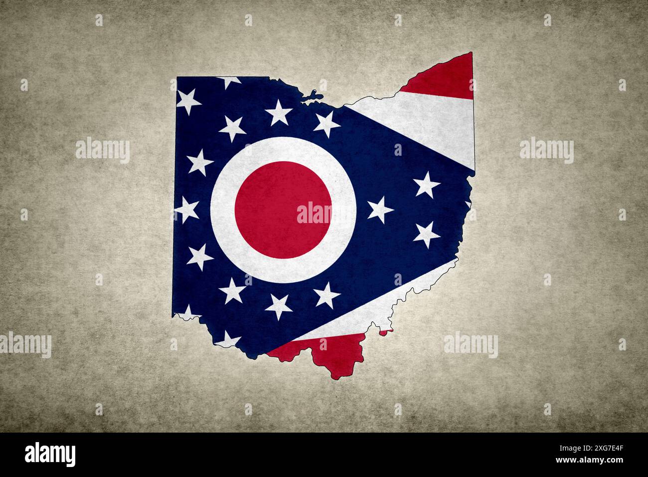 Grunge map of the state of Ohio (USA) with its flag printed within its ...