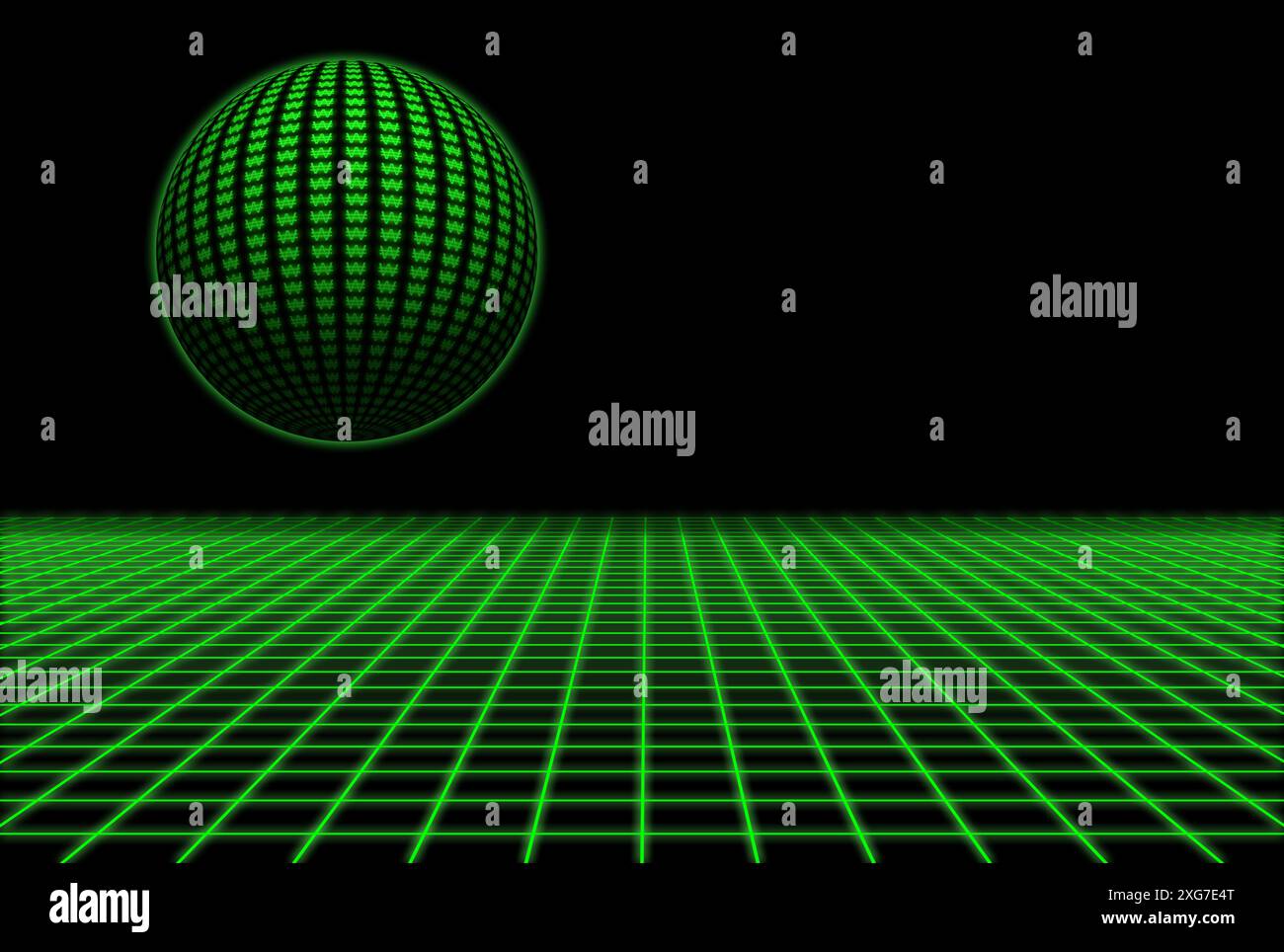 3d grid from the 80s with a hovering sphere above mapped with Won ...