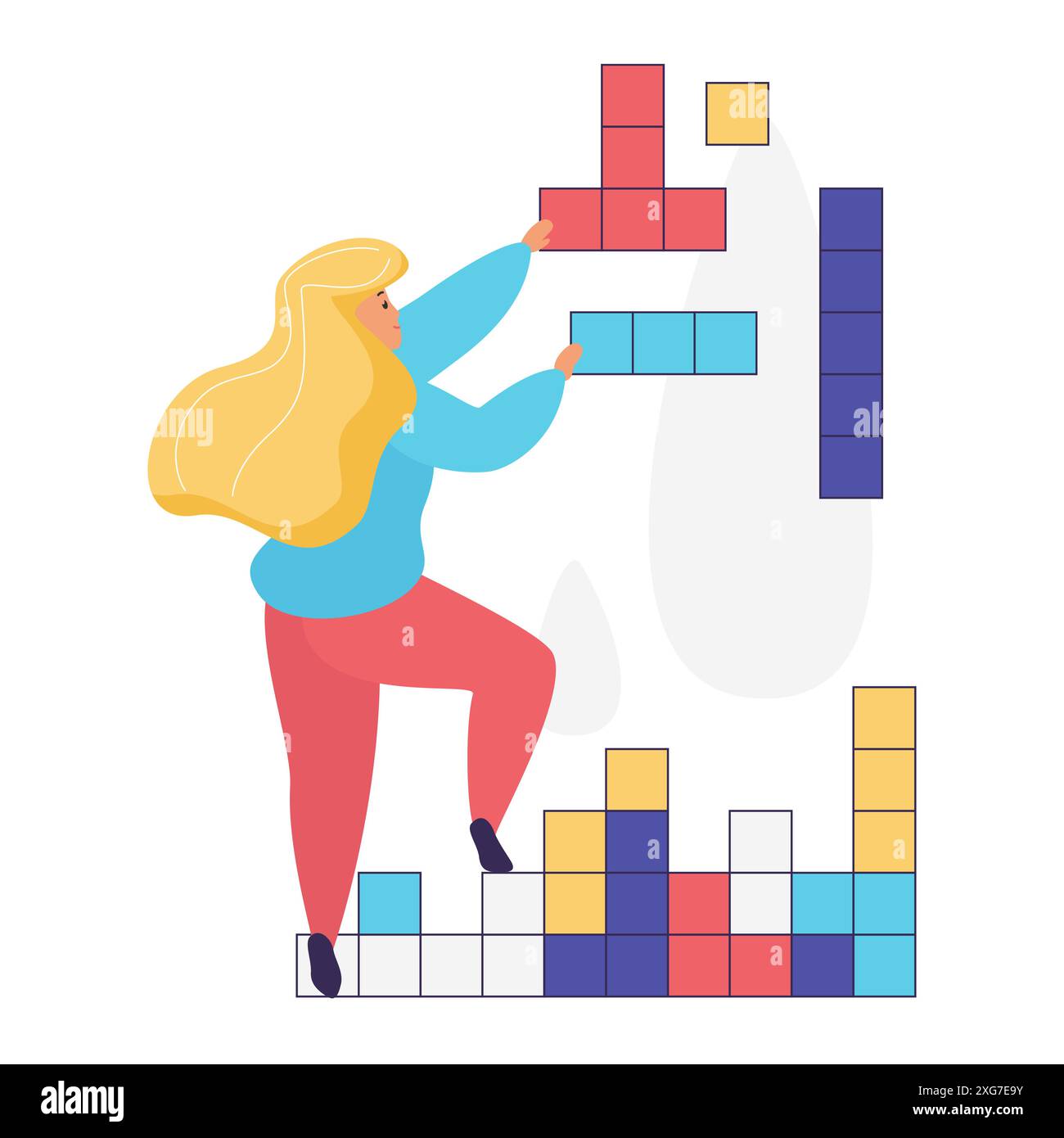 Female character thinking and solving puzzle, focus on business problem ...