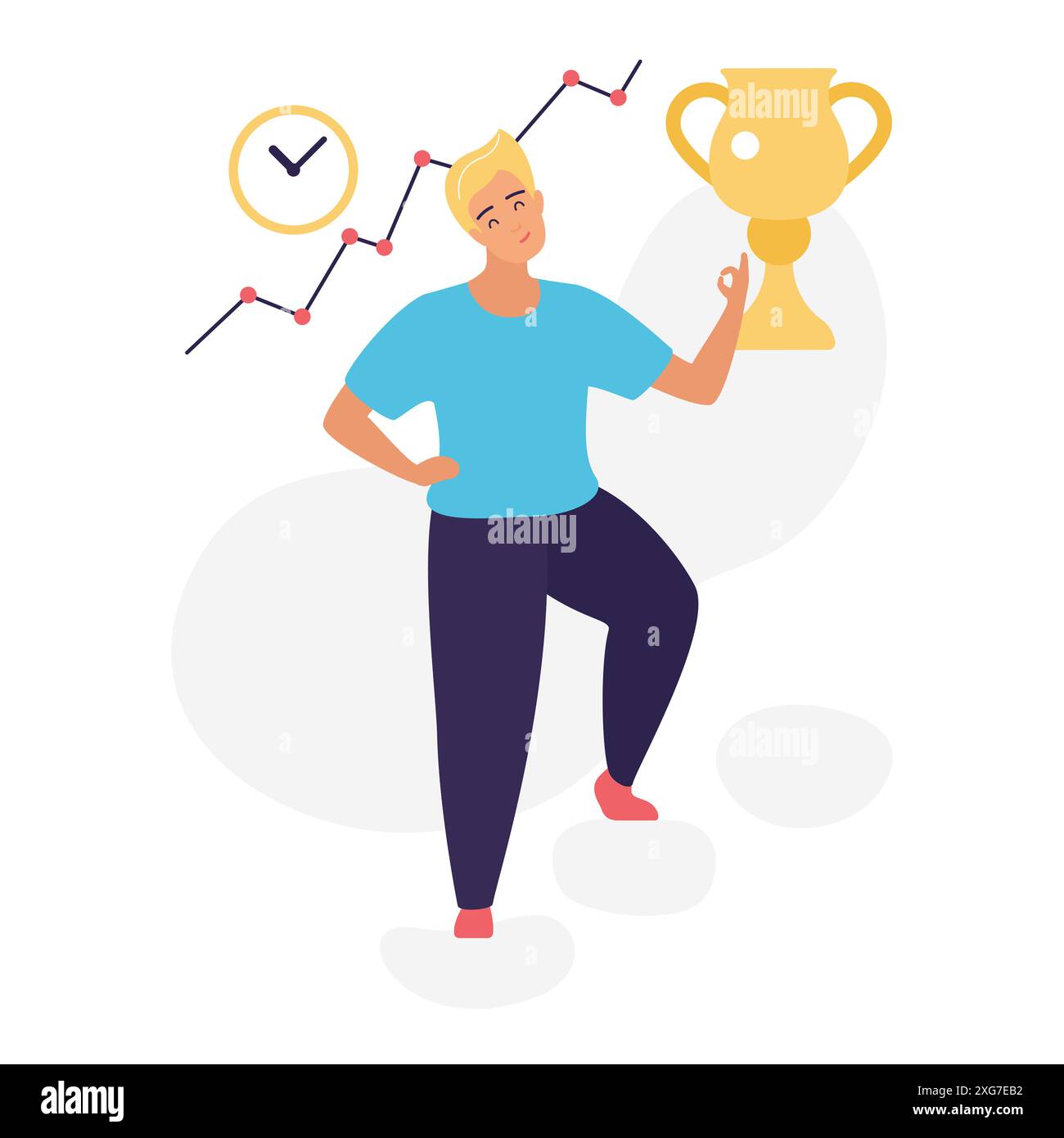 Male character with golden cup, extrovert and winner personality vector ...
