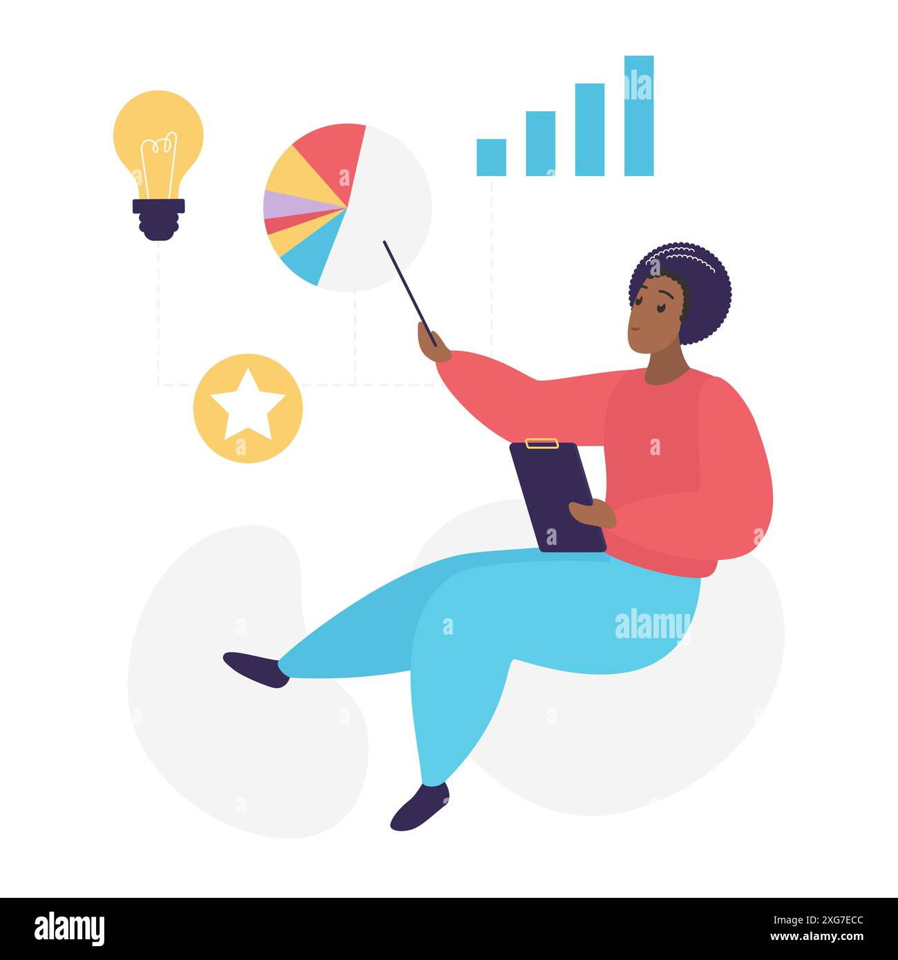 Male character studying analytics chart, analysis from person with ...