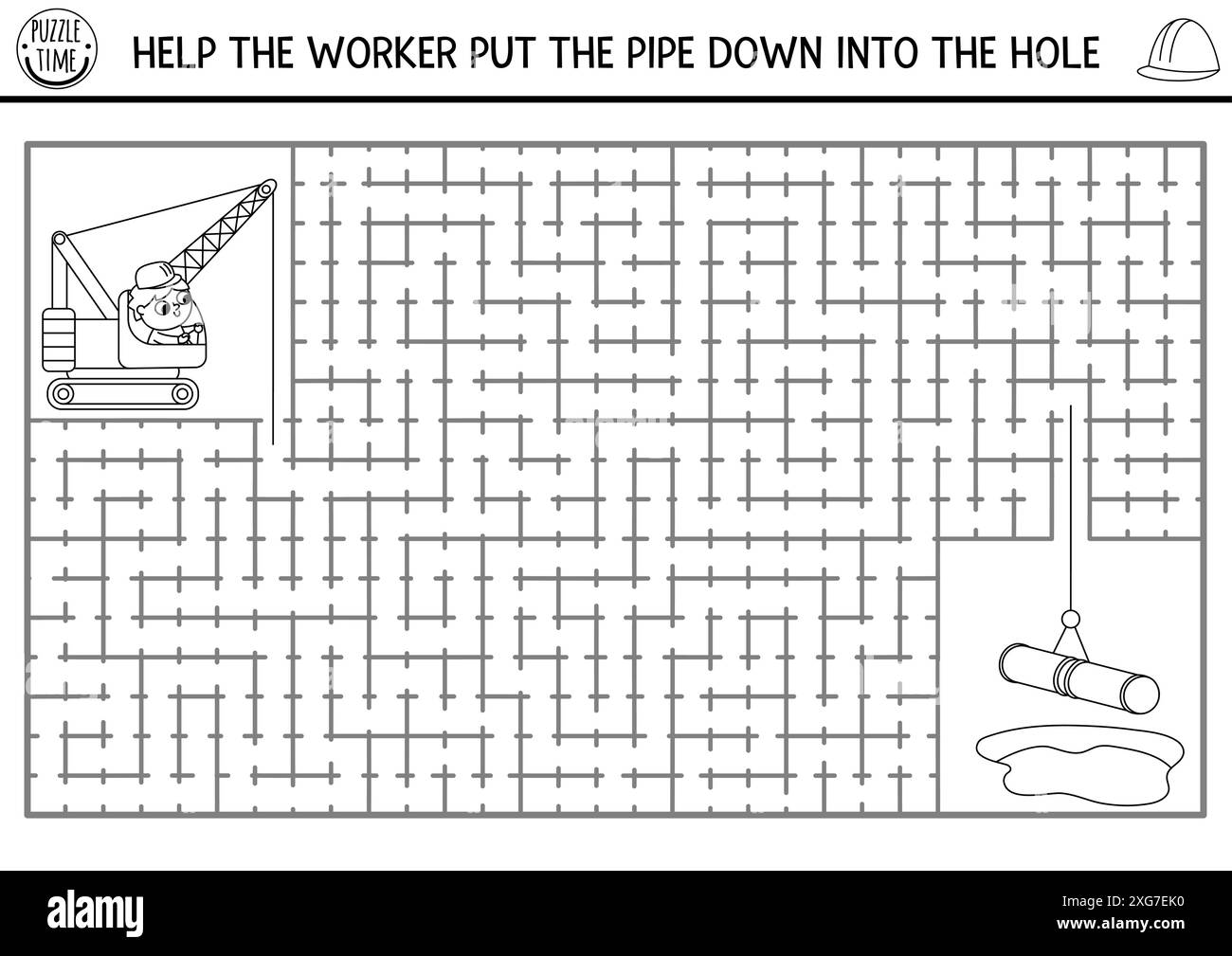 Construction site black and white geometrical maze for kids with road ...