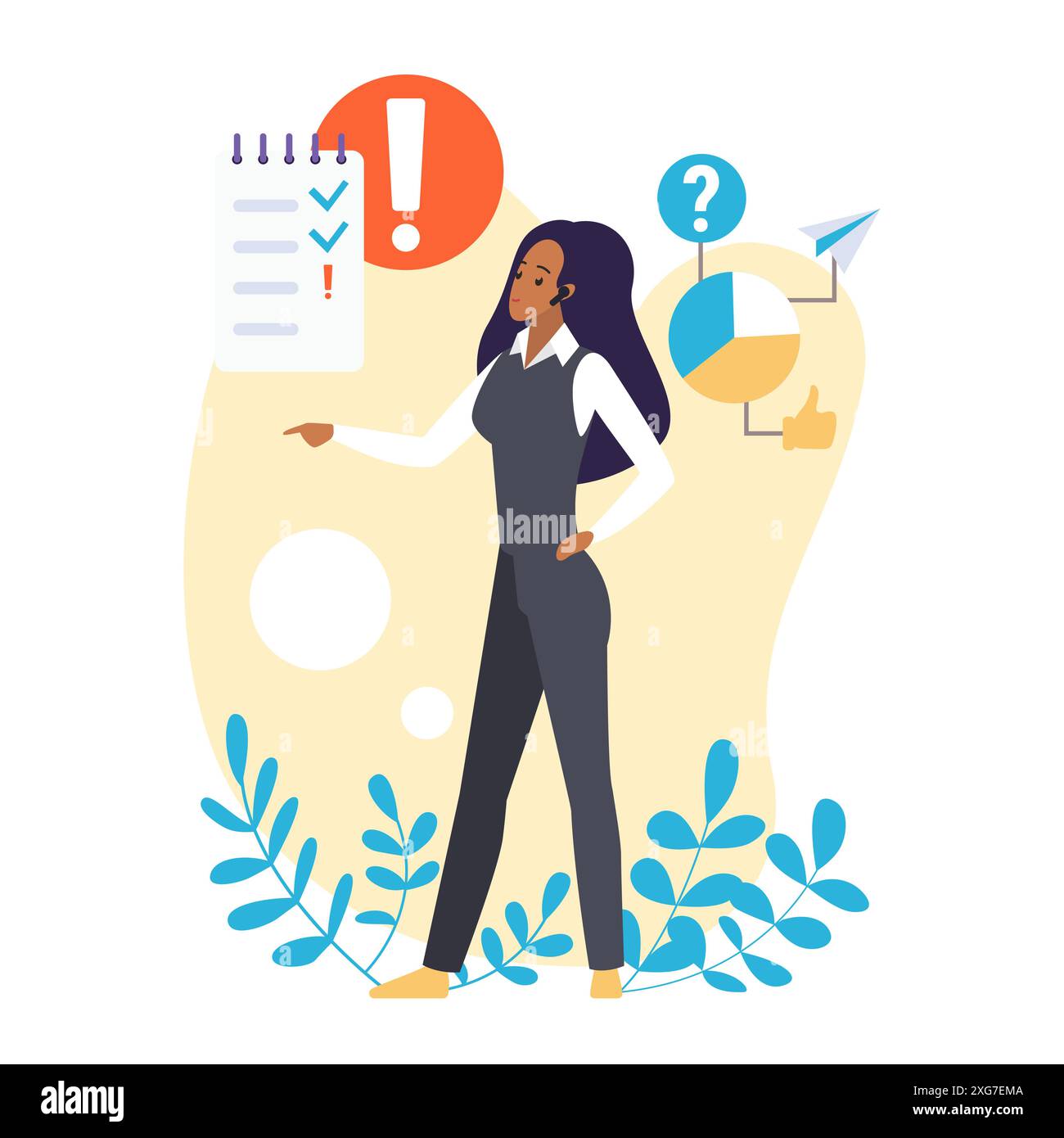 Business and analytical thinking, data analysis from female character ...