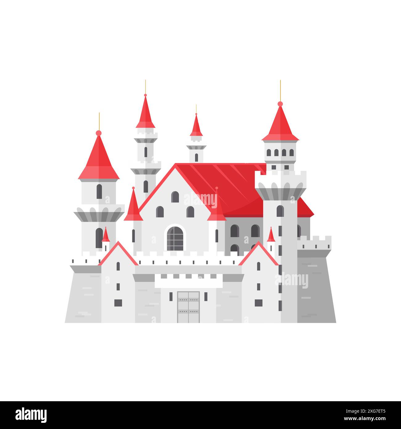 Fairy castle of medieval kingdom, knights stronghold, bastion with towers vector illustration ...