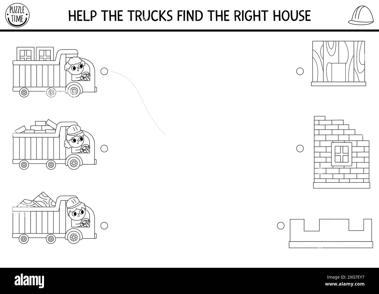 Construction site black and white matching activity with trucks ...