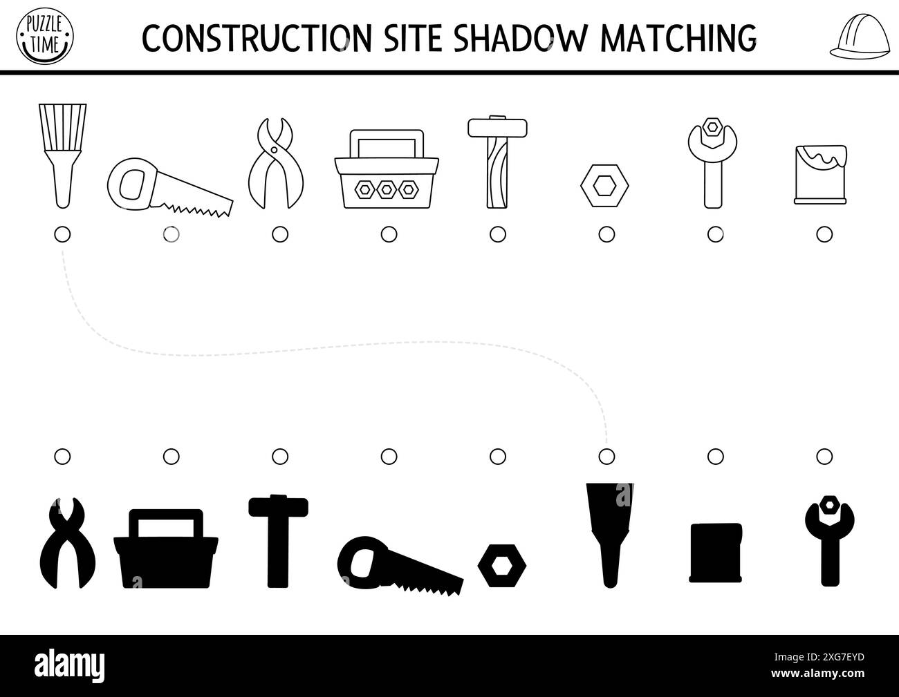 Construction site black and white shadow matching activity with tools ...