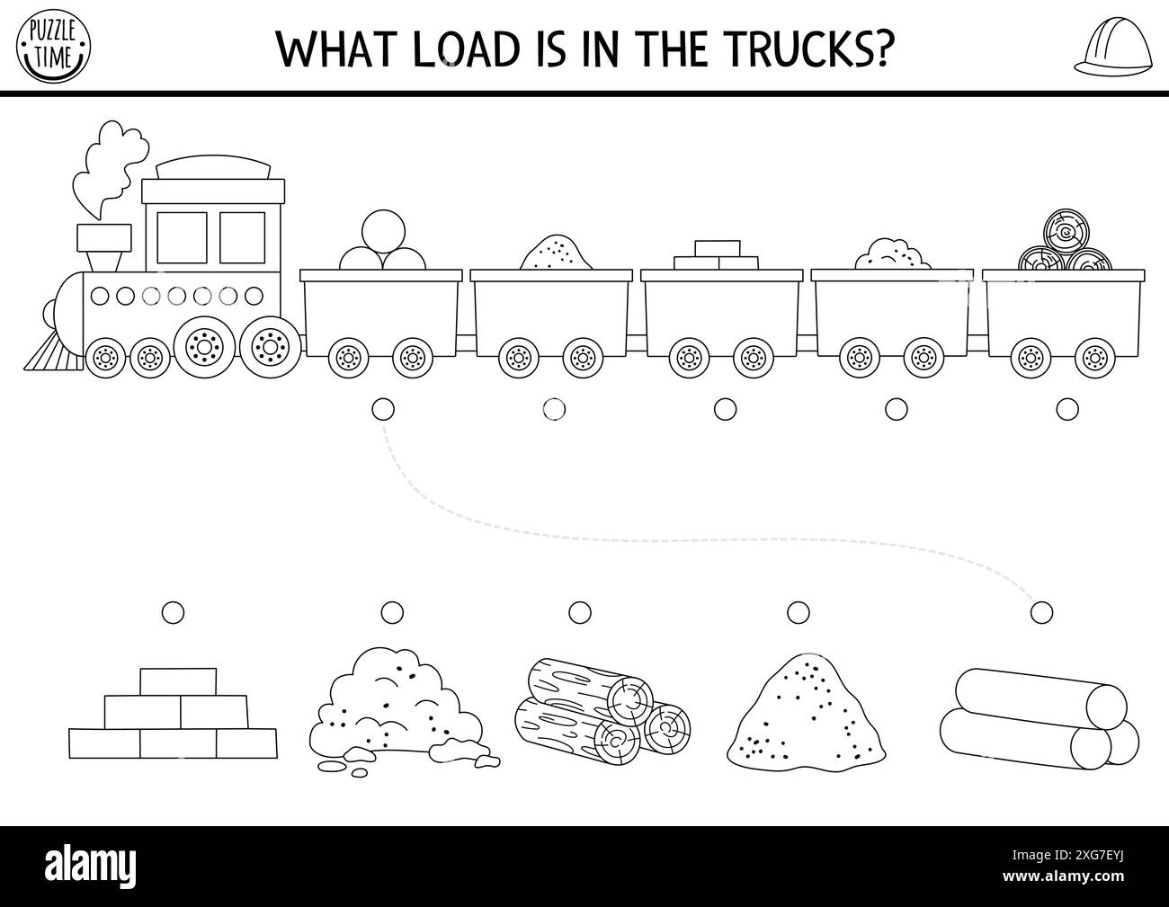 Construction site black and white matching activity with train ...