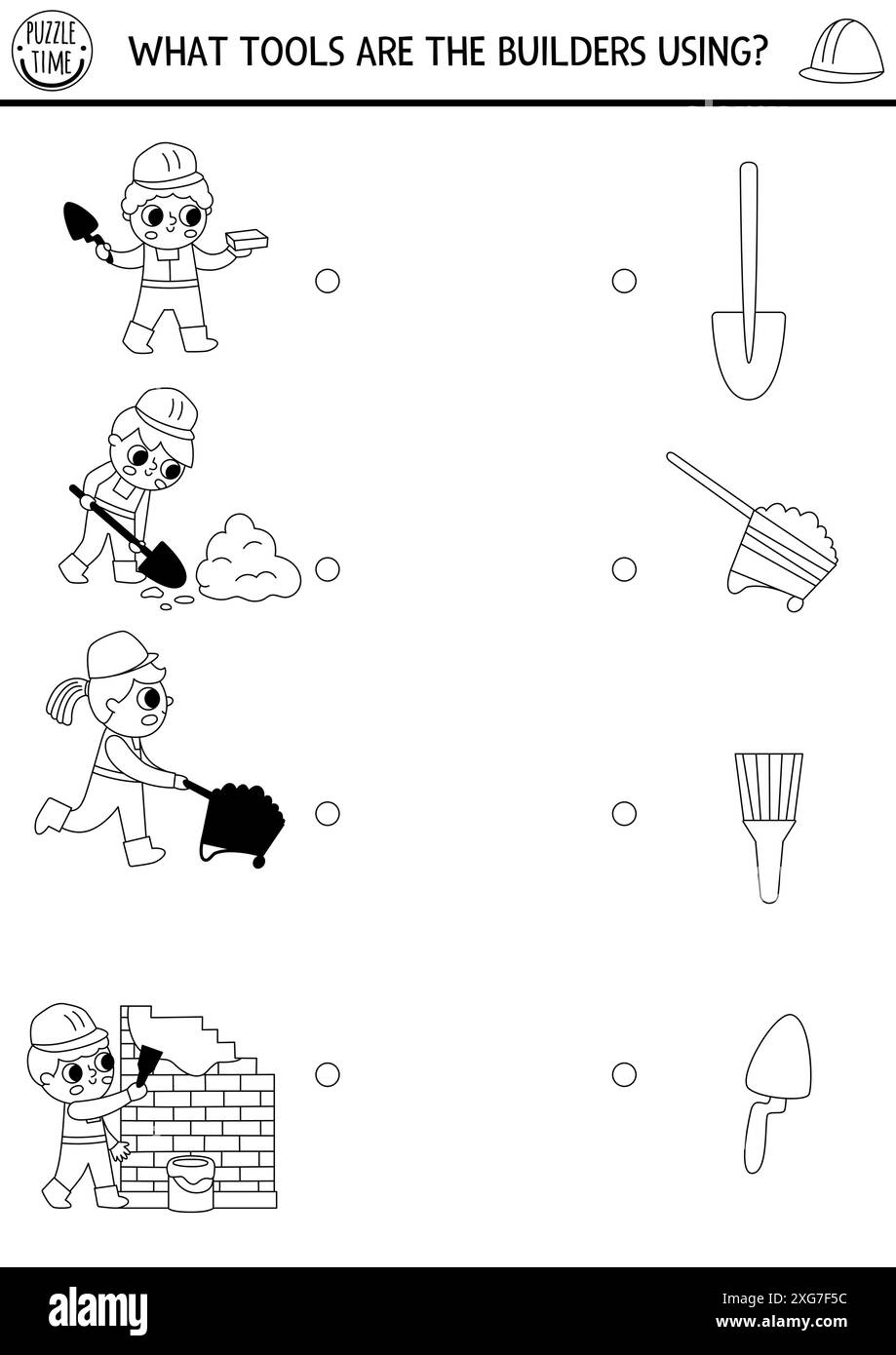 Construction site black and white shadow matching activity with ...