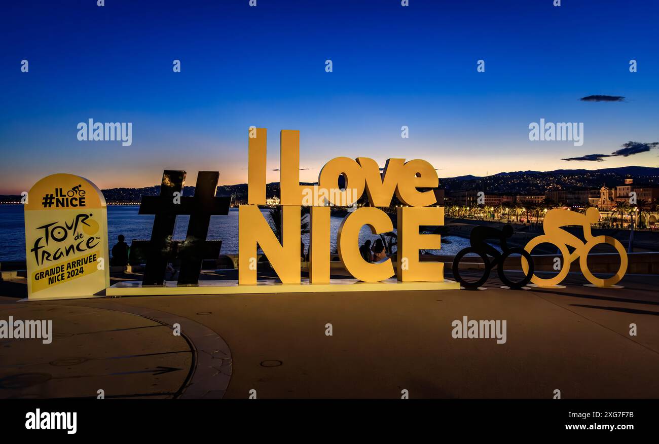 Nice, France - May 26, 2024: I Love Nice and Tour de France sign on ...