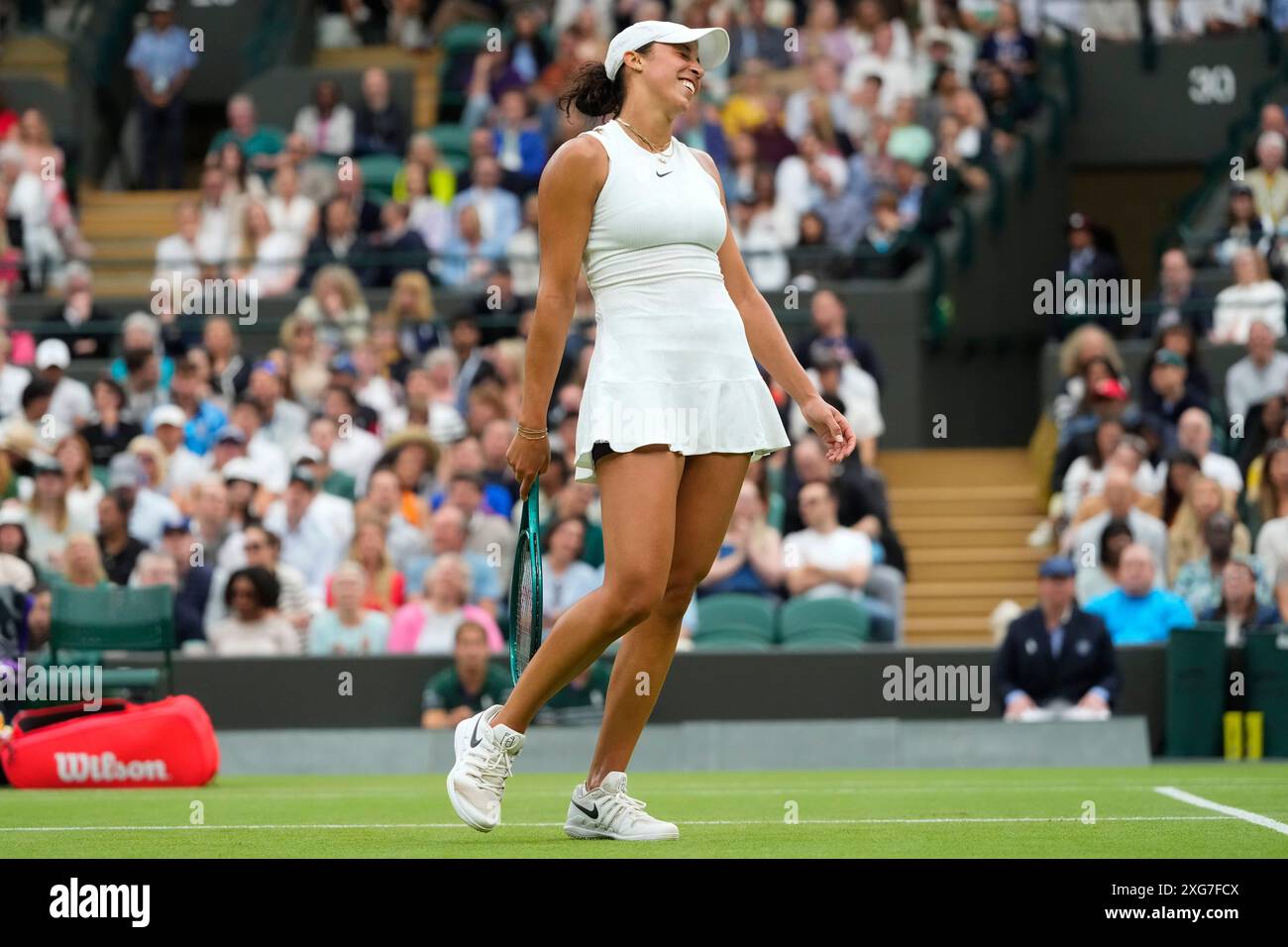 Madison Keys of the United States reacts during her fourth round match ...
