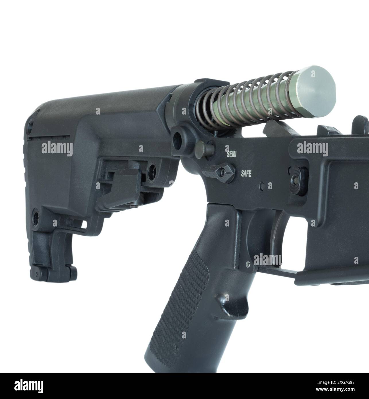 Assault rifle lower receiver having its buffer weight and spring ...