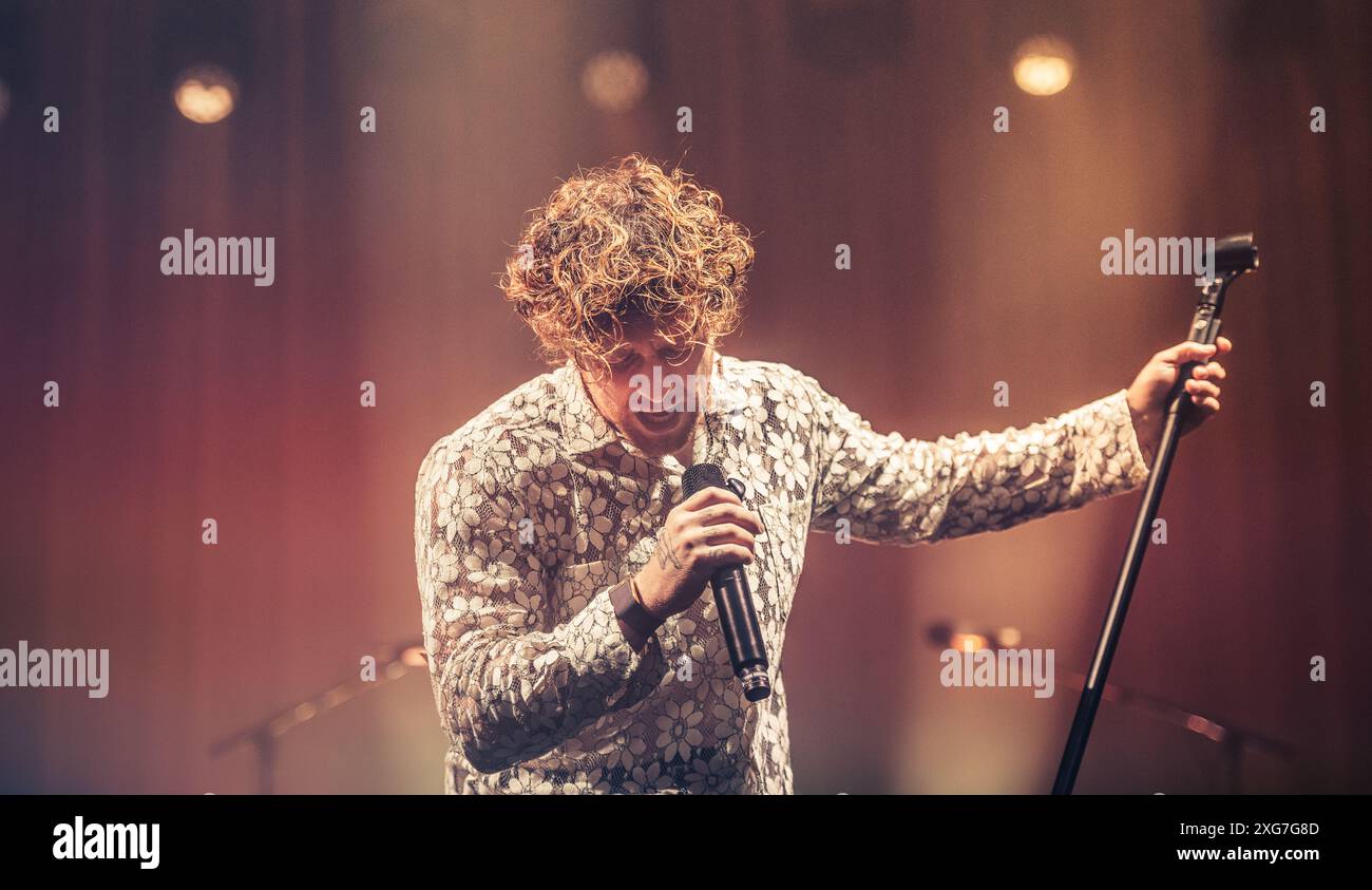 Singer Tom Grennan performing live on stage at the Eden Project ...