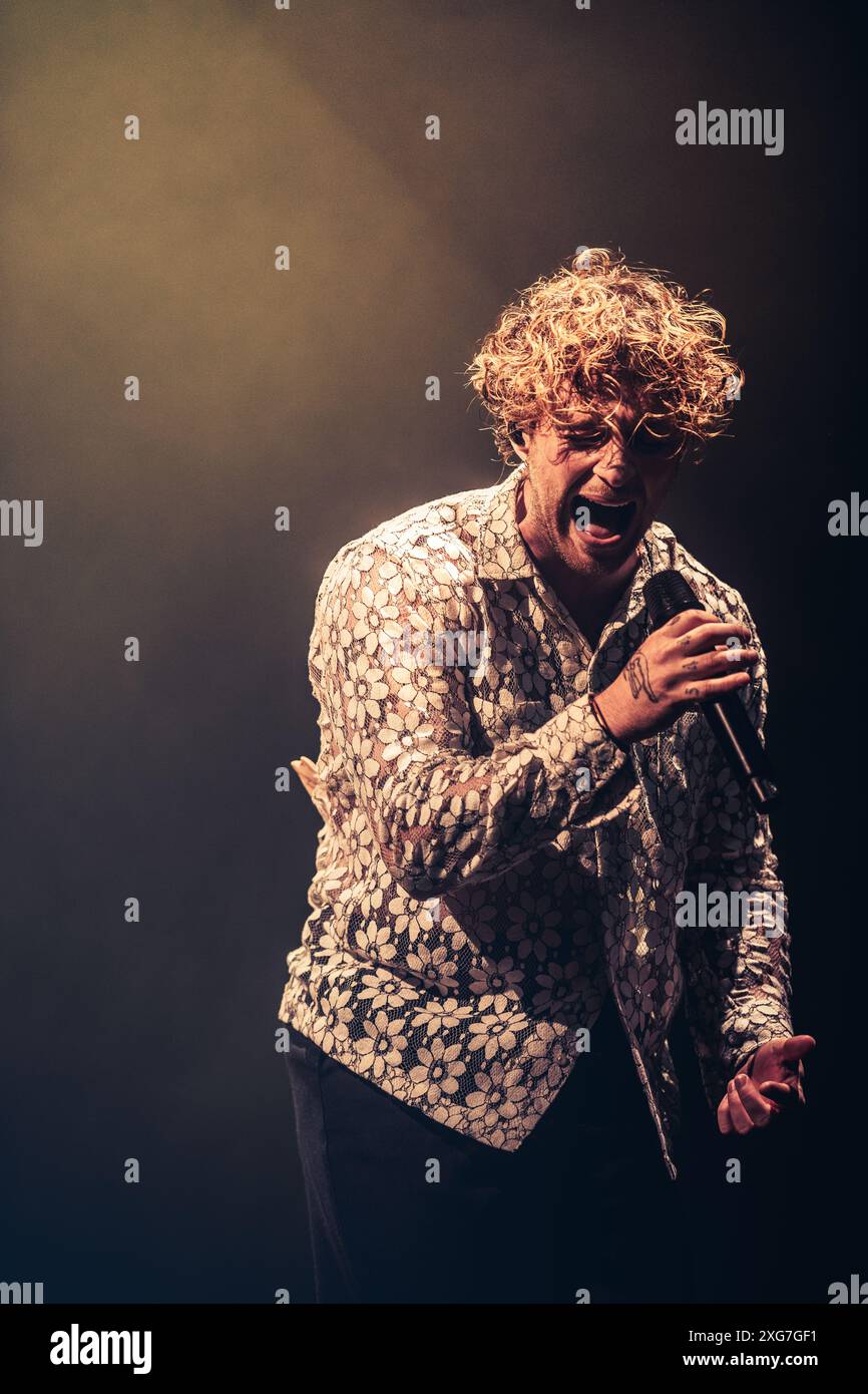 Singer Tom Grennan performing live on stage at the Eden Project ...