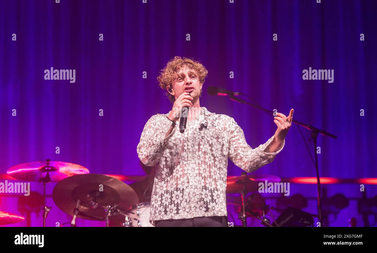 Singer Tom Grennan performing live on stage at the Eden Project ...