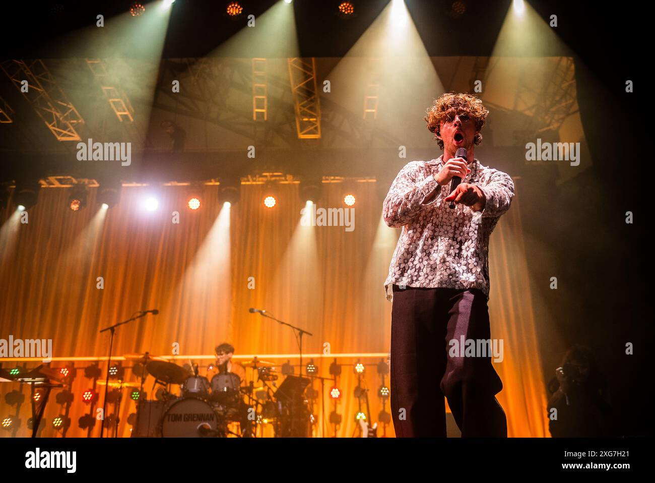 Singer Tom Grennan performing live on stage at the Eden Project ...