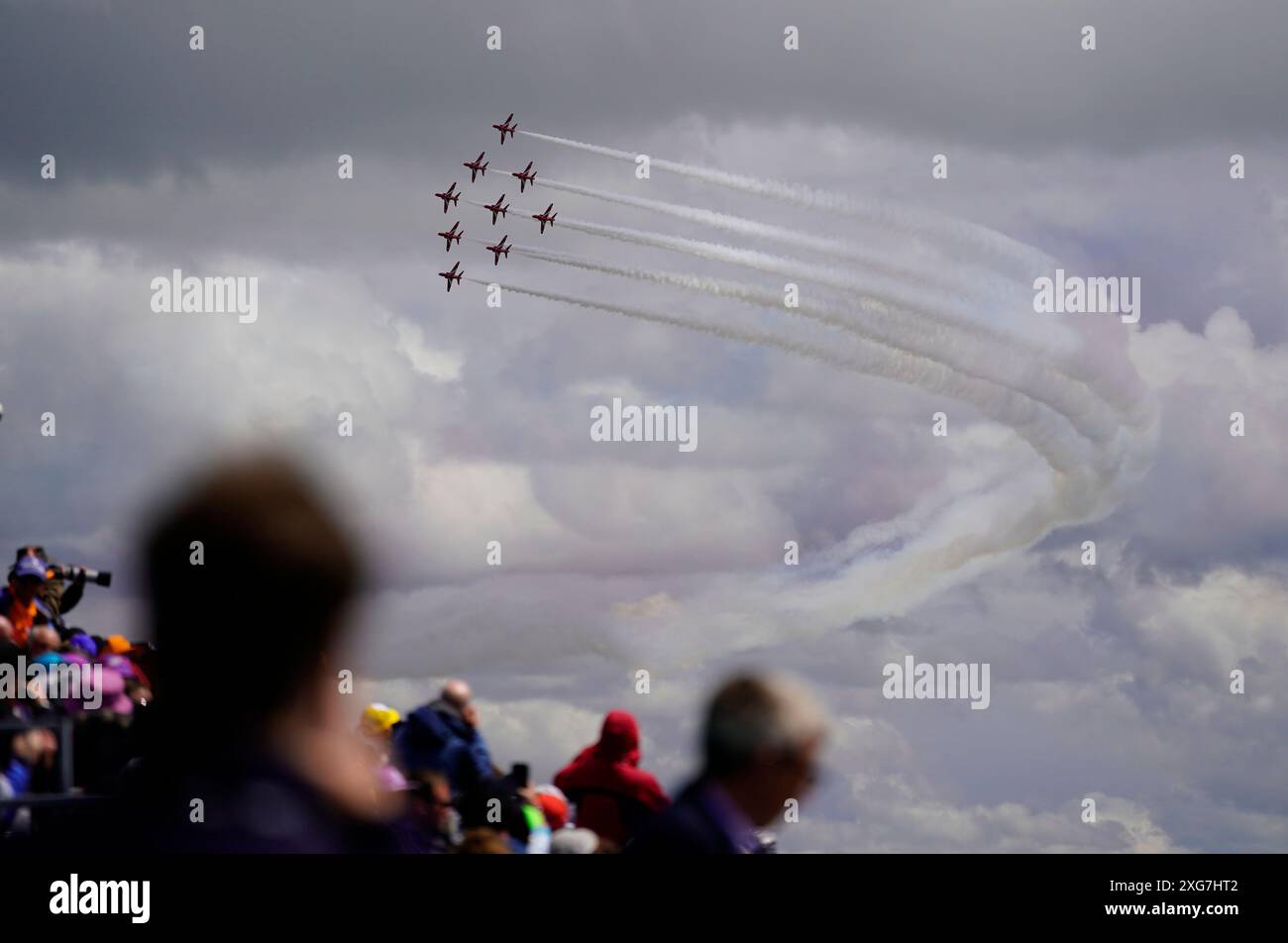 The Red Arrows perform a display ahead of the British Grand Prix at ...