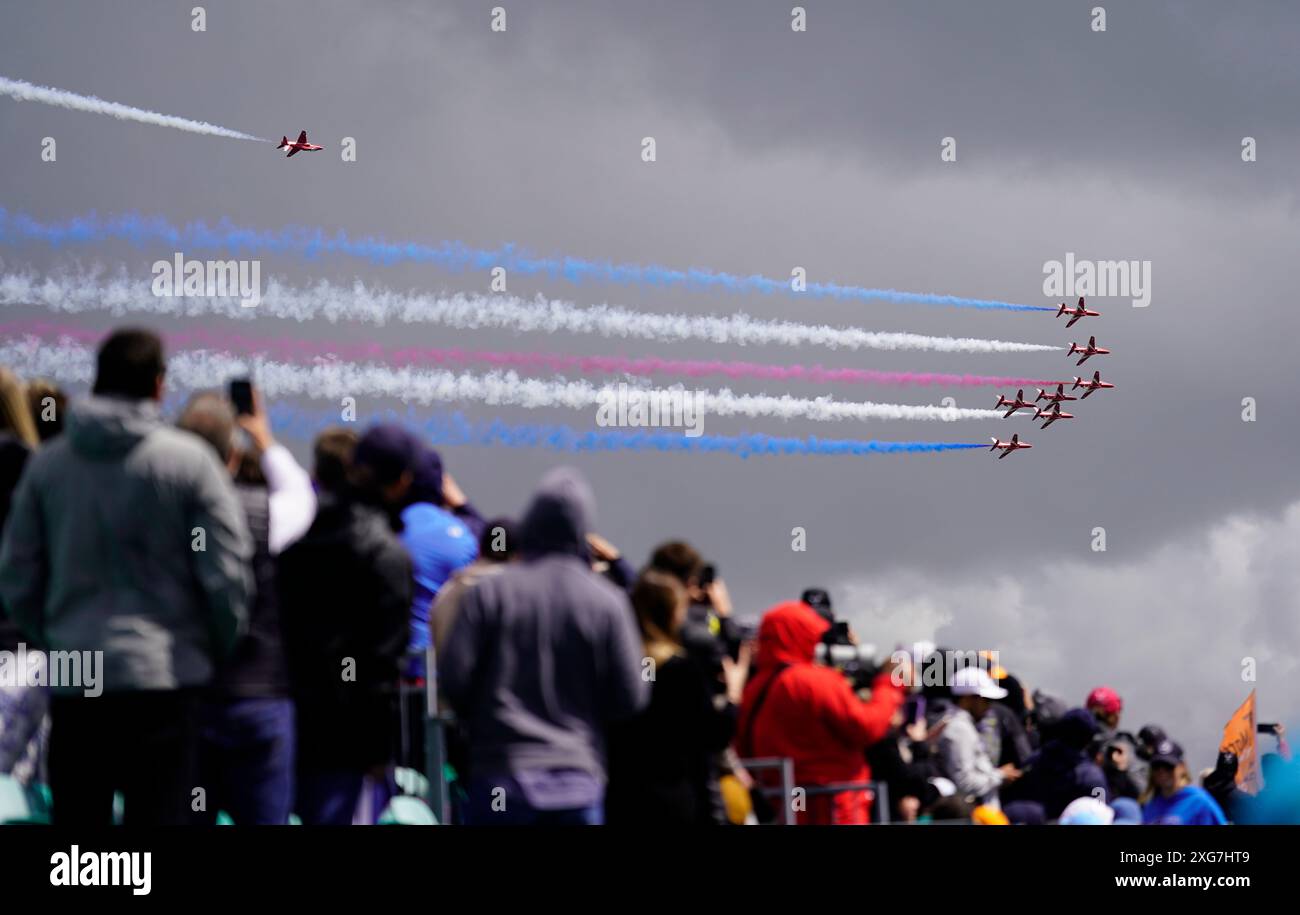 The Red Arrows perform a display ahead of the British Grand Prix at ...