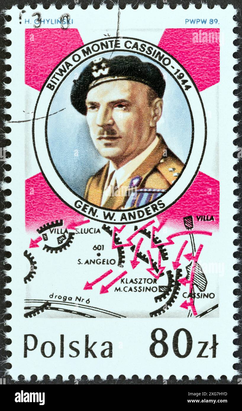 POLAND - CIRCA 1989: A stamp printed in Poland for the 45th anniversary ...