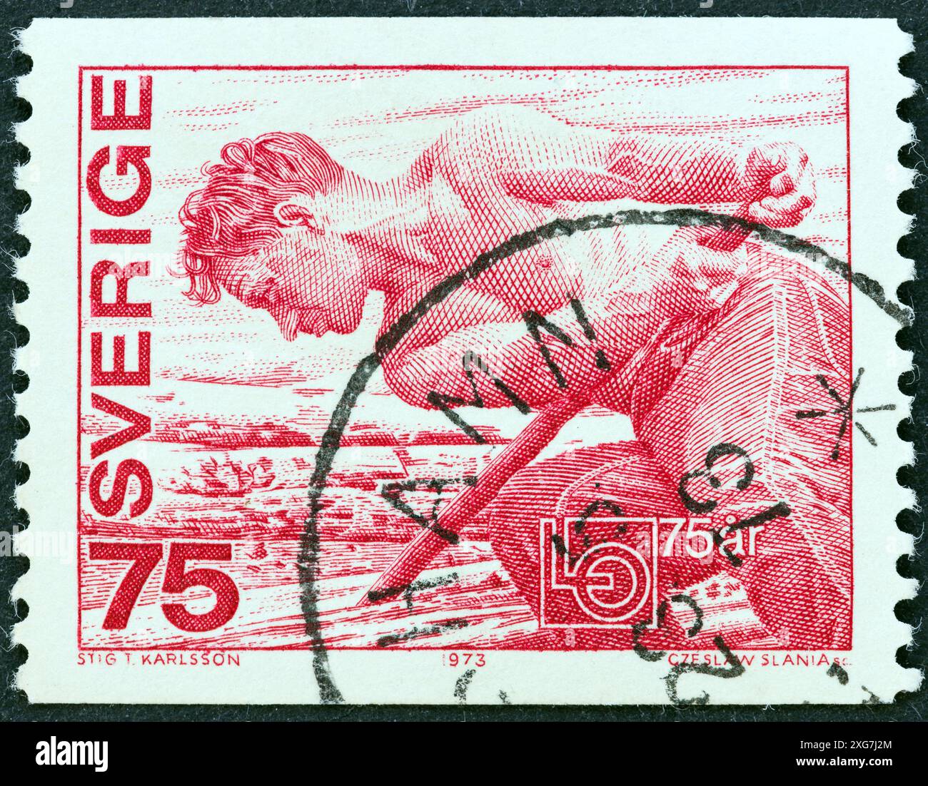 SWEDEN - CIRCA 1973: A stamp printed in Sweden issued for the 75th ...
