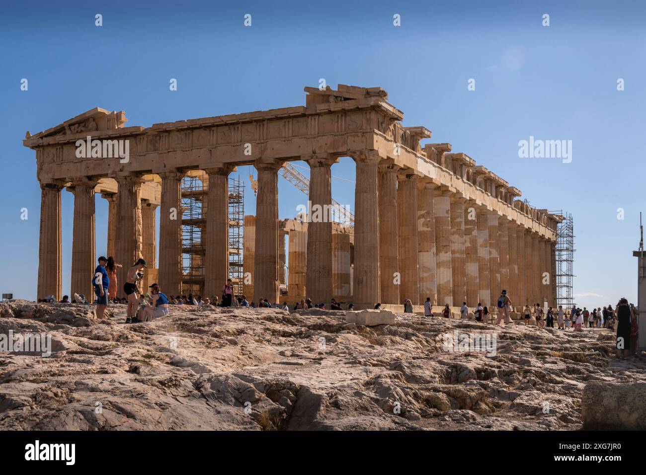 The Parthenon, a Greek temple dedicated to the goddess Athena, inside the Acropolis in Athens ...