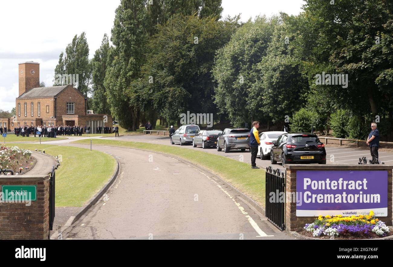 The funeral cortege arrives at Pontefract Crematorium, West Yorkshire ...