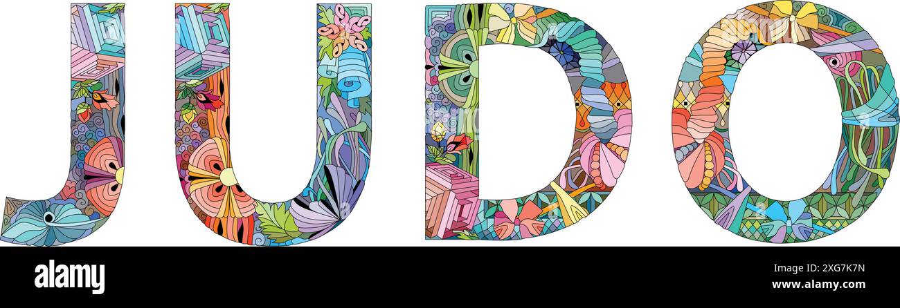 Hand-painted art design. Hand drawn illustration word JUDO for t-shirt ...