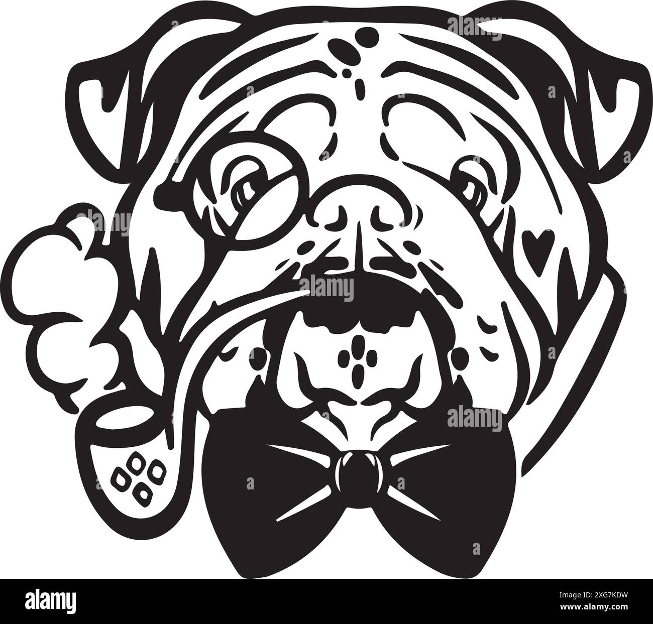 Bulldog gentleman with pipe portrait line drawing isolated on white ...