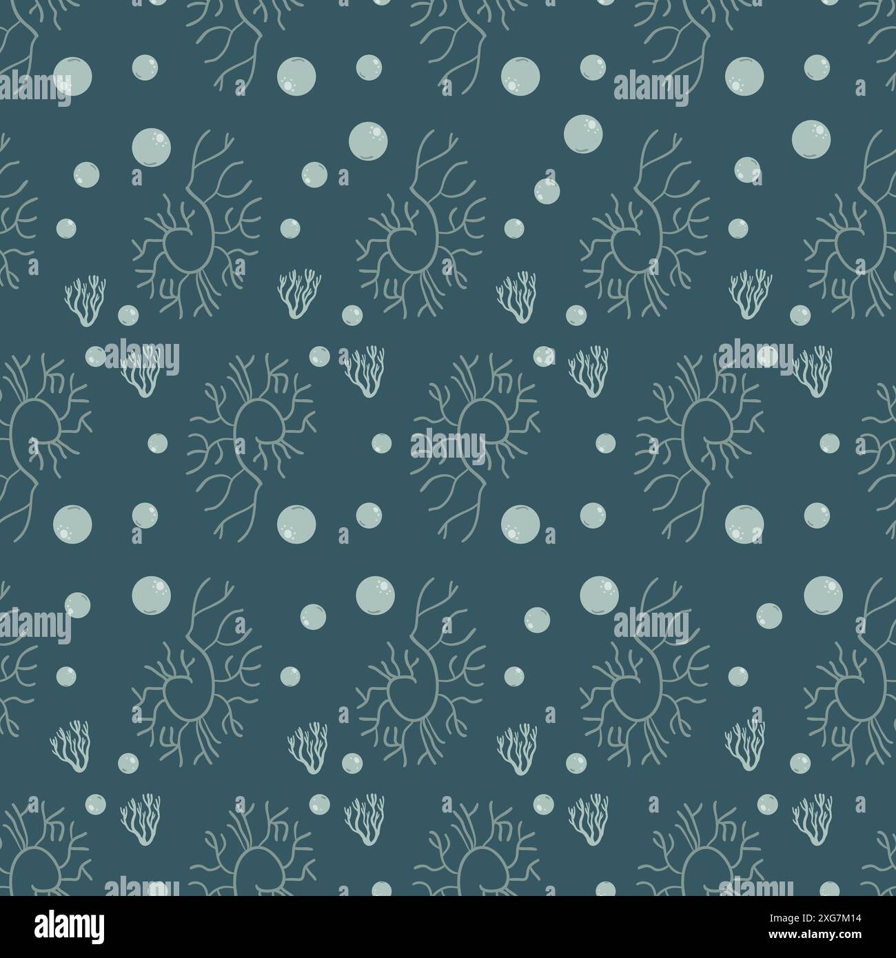 Seaweed and water bubbles seamless pattern. Underwater life endless ...