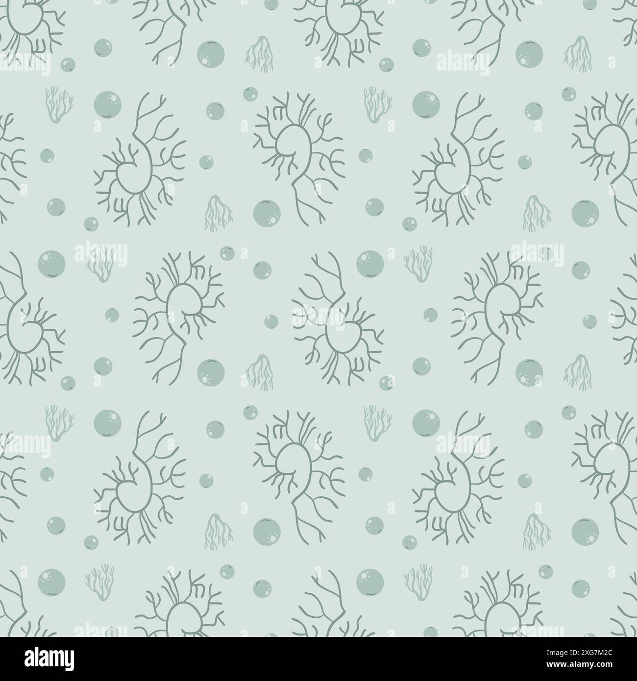 Algae and water bubbles seamless pattern. Underwater life endless ...