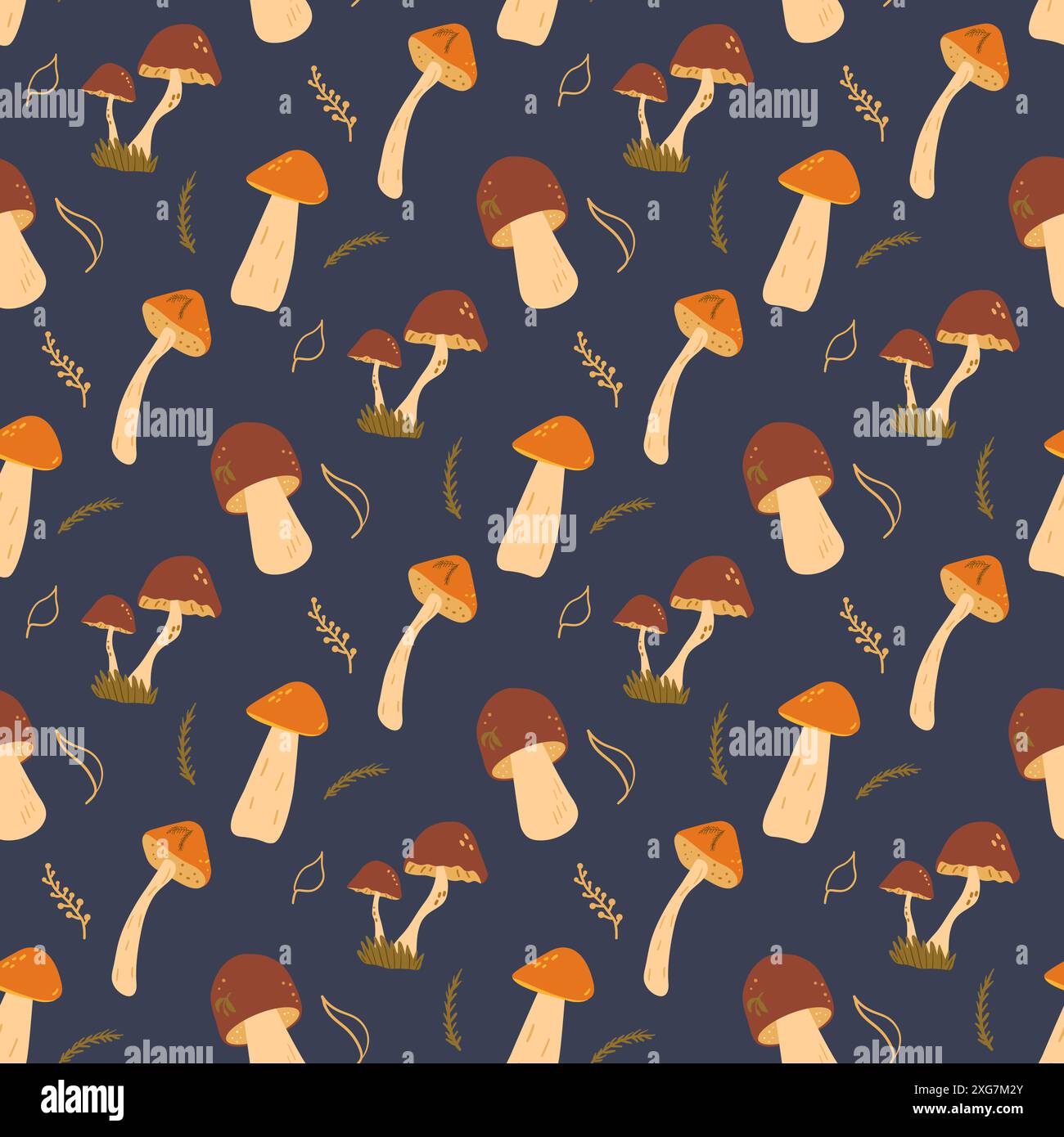 Edible mushrooms seamless pattern. Various fungus endless background. Vector hand drawn ...