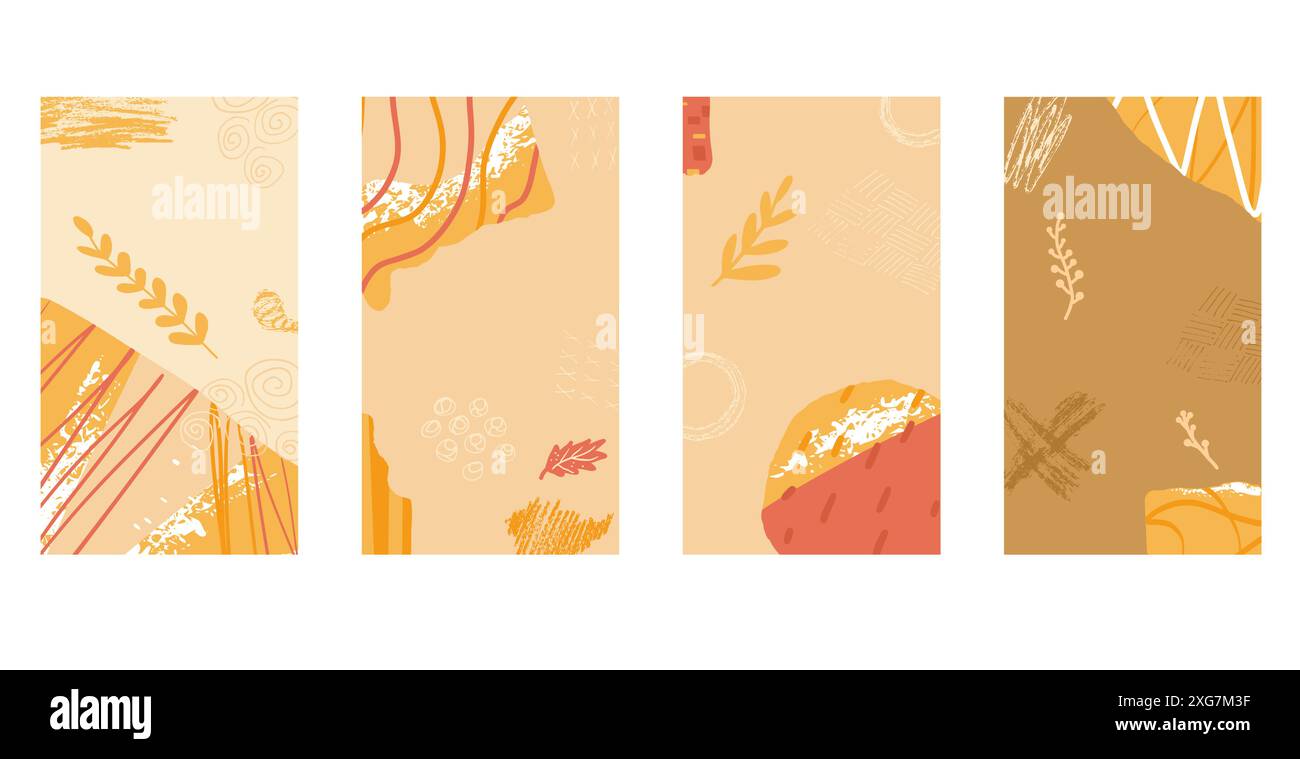 Autumn collage backgrounds set. Fall leaves, abstract and geometric ...