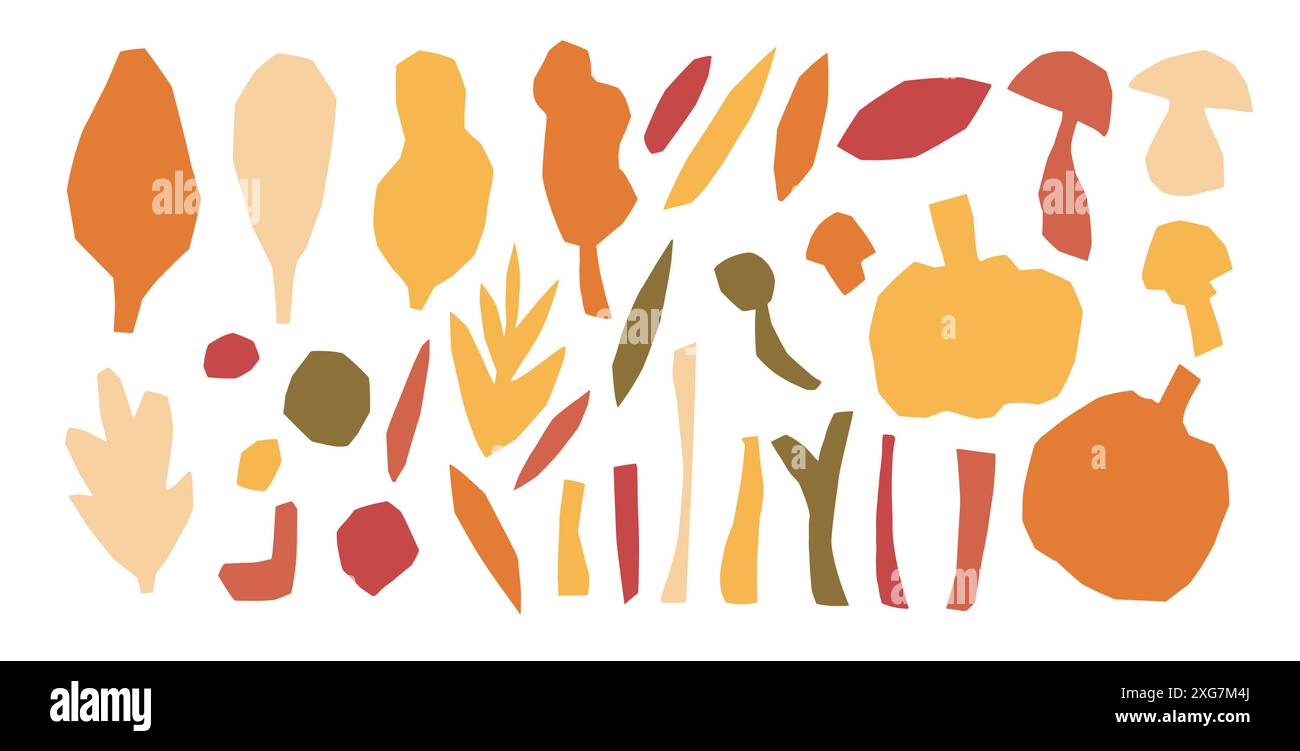 Cut out paper autumn color silhouette shapes featuring leaves, pumpkins ...