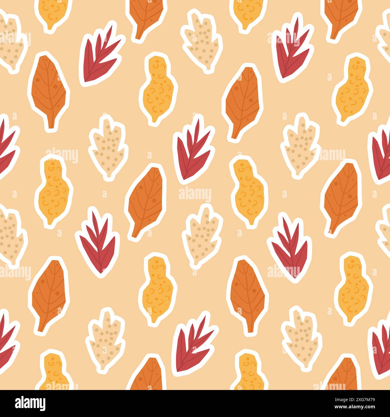 Autumn leaves fall colorful seamless pattern. Cutouts leafage repeat background. Sticker foliage ...