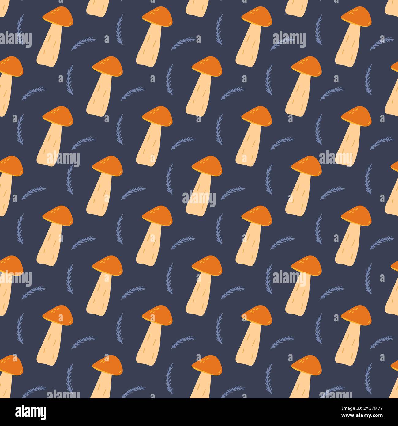 Mushrooms seamless pattern. Edible fungus repeat background. Autumn forest picking endless ...