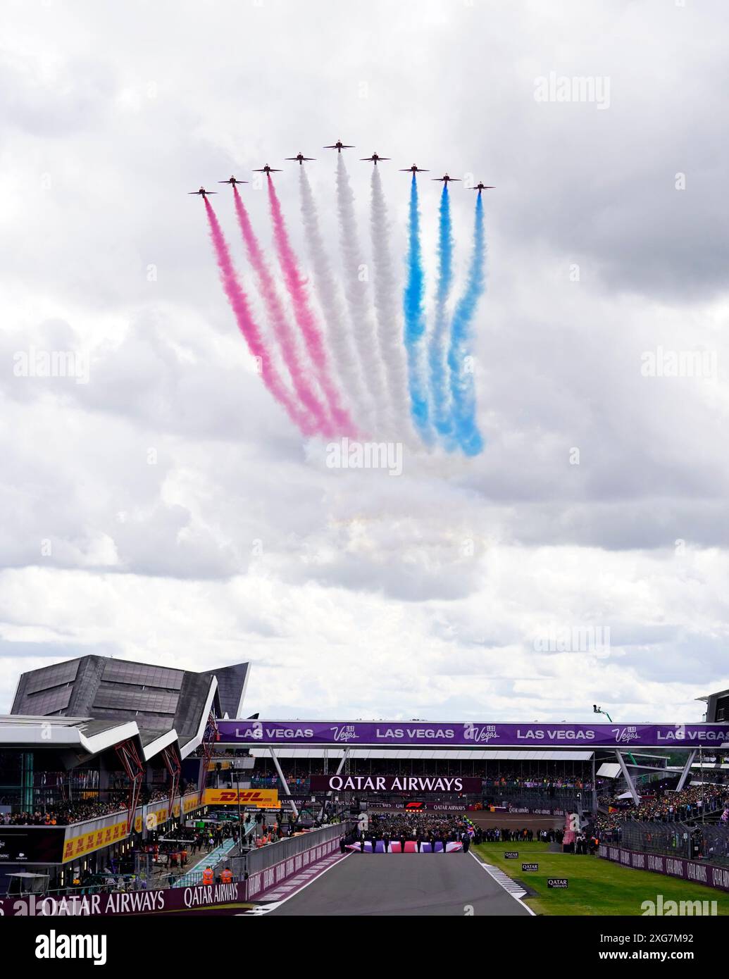 The Red Arrows perform a fly past as the national anthem is sung ahead ...