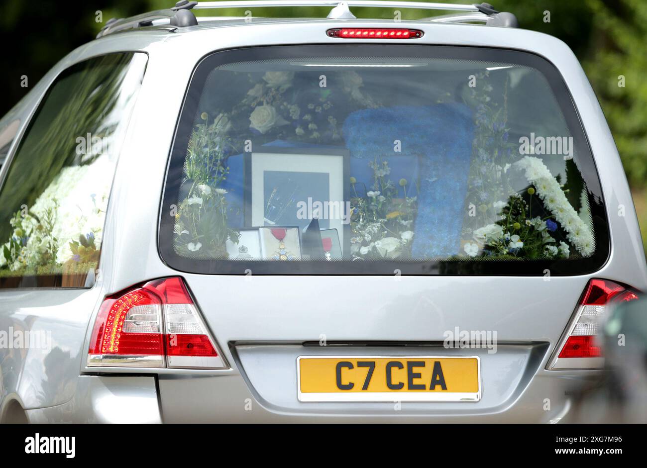 The funeral cortege arrives at Pontefract Crematorium, West Yorkshire ...