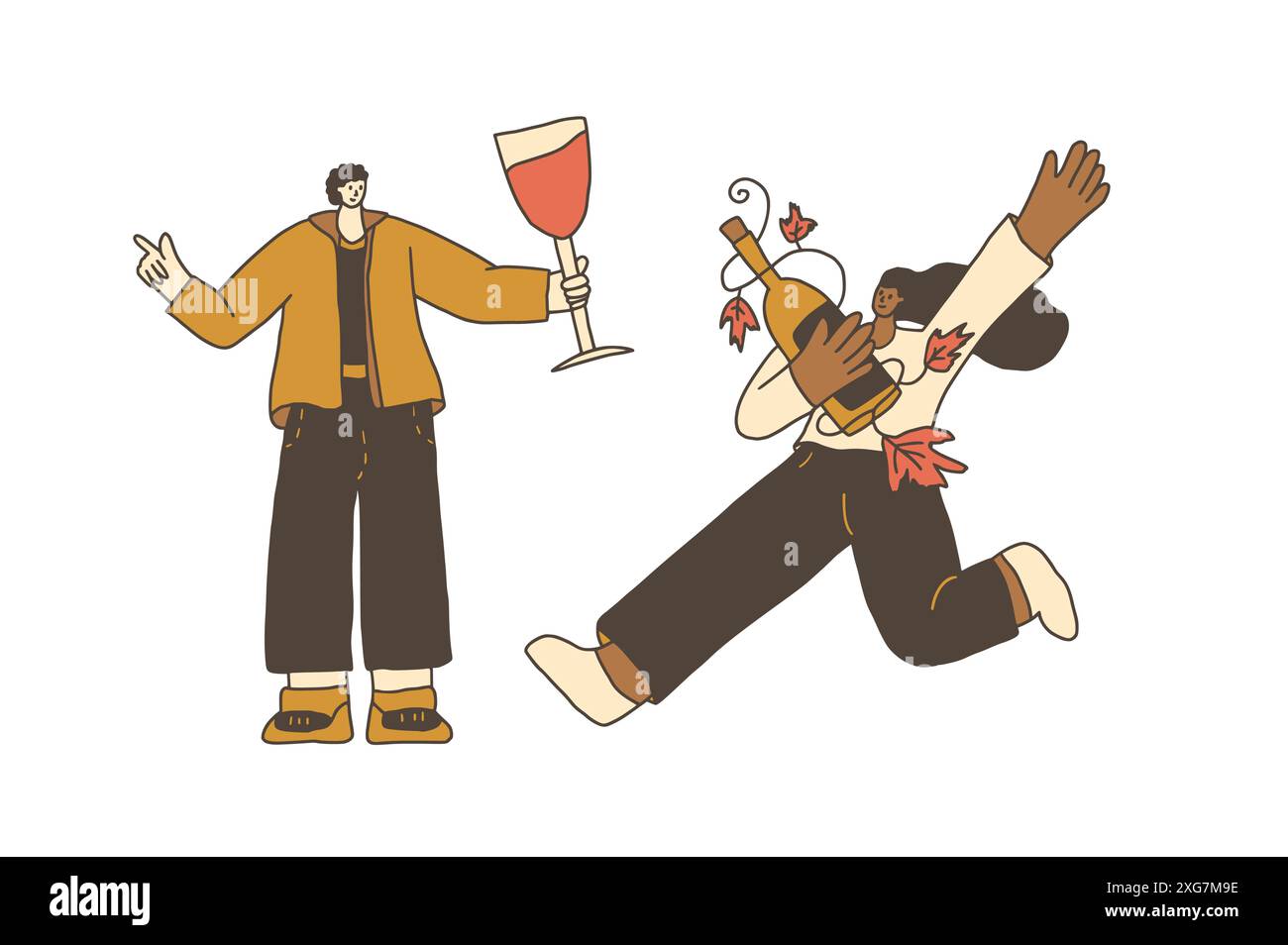Friends meeting with beverage. Wine tasting. Cute characters with ...