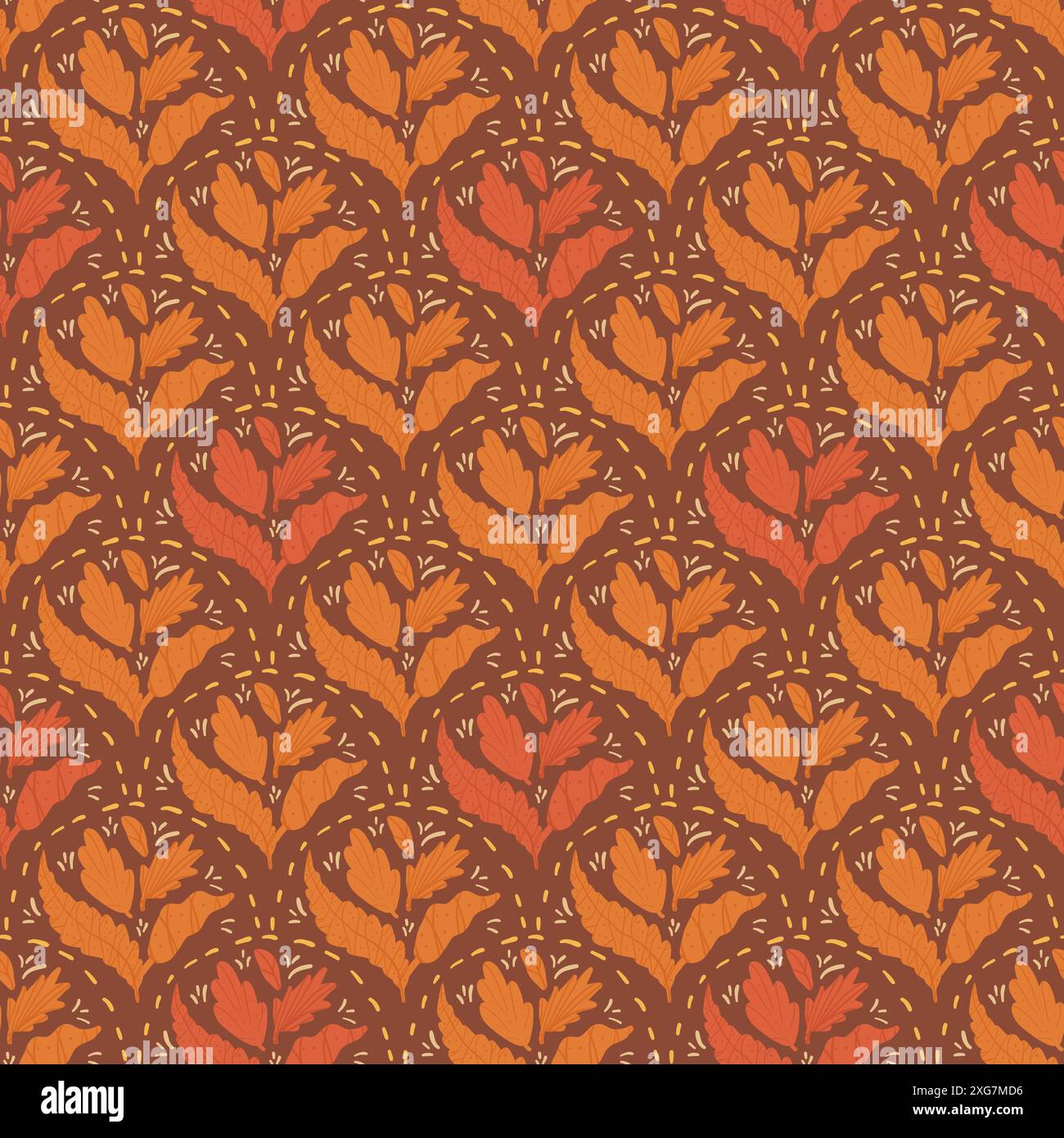Autumn armful of leaves seamless pattern. Fall forest scallop repeat ...